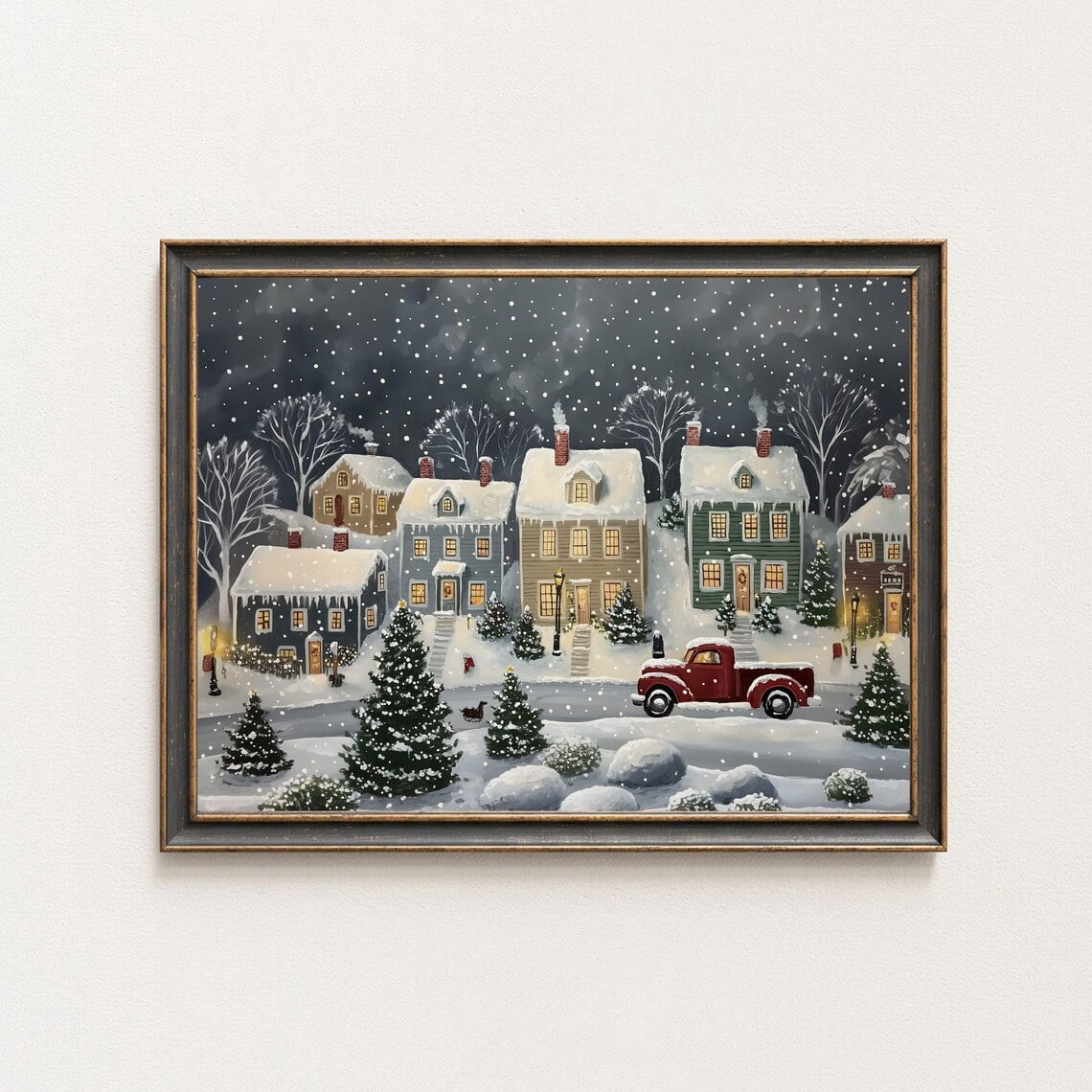 Snowy Winter Village Poster, Cozy Winter Small Town Wall Art, Winter ...
