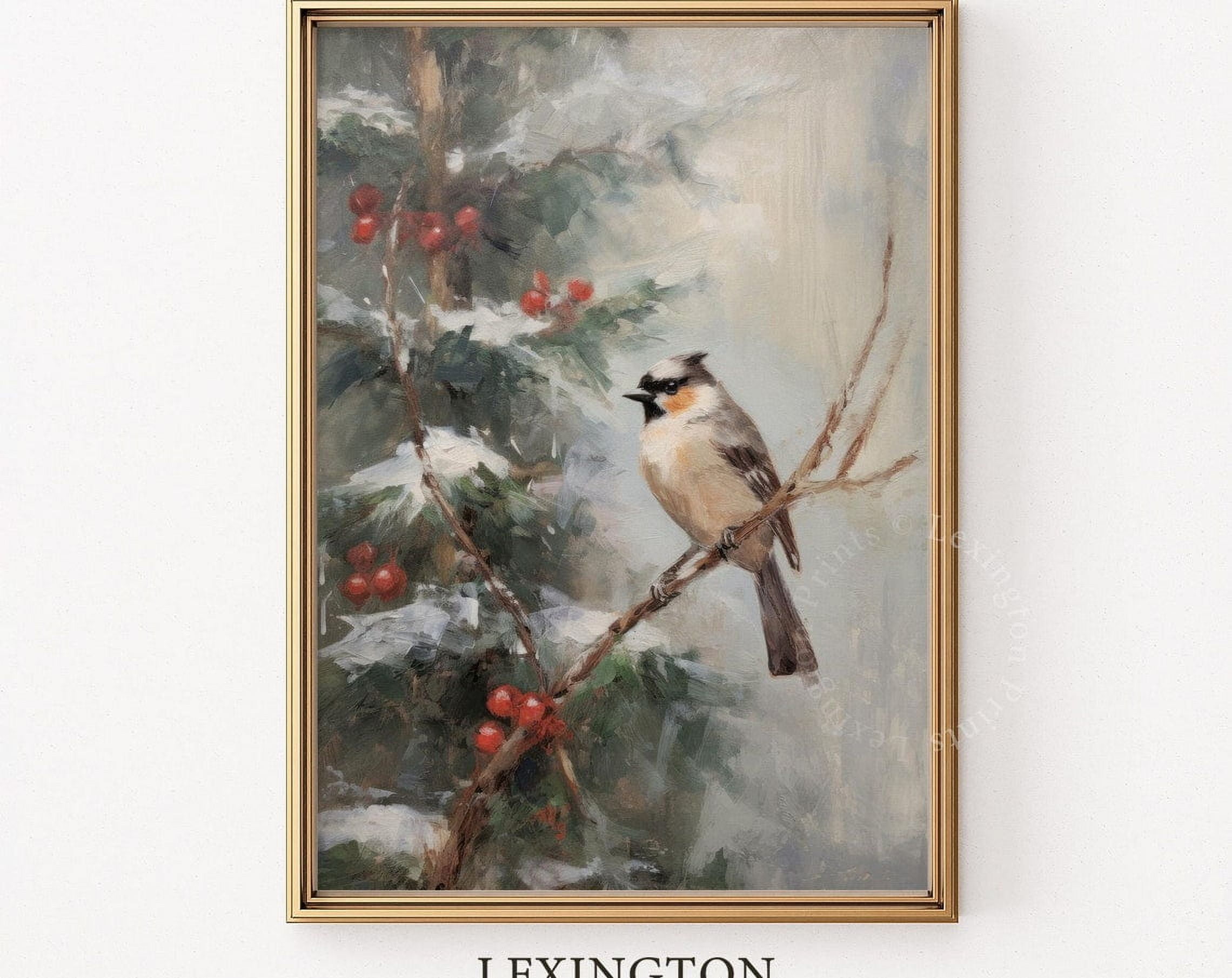 Snowy Winter Vintage Wall Art Tree Bird Art Decor Rustic Seasonal Decor ...