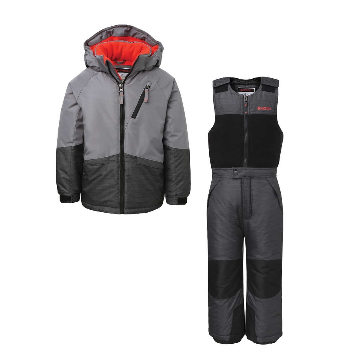 Snozu Kids' Boys' Snowsuit 2-Piece Set Jacket & Bib Pants (Black Gray ...