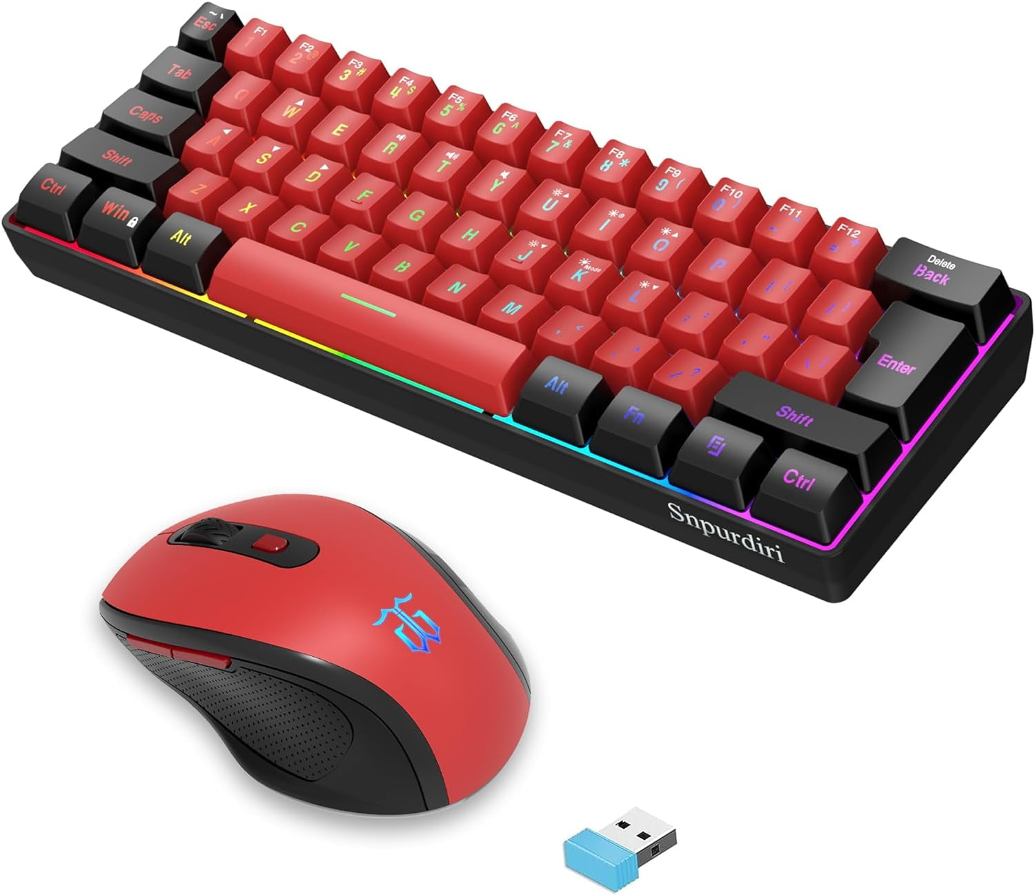 Snpurdiri 2.4G Wireless Gaming Keyboard and Mouse Combo, 60 Percent ...
