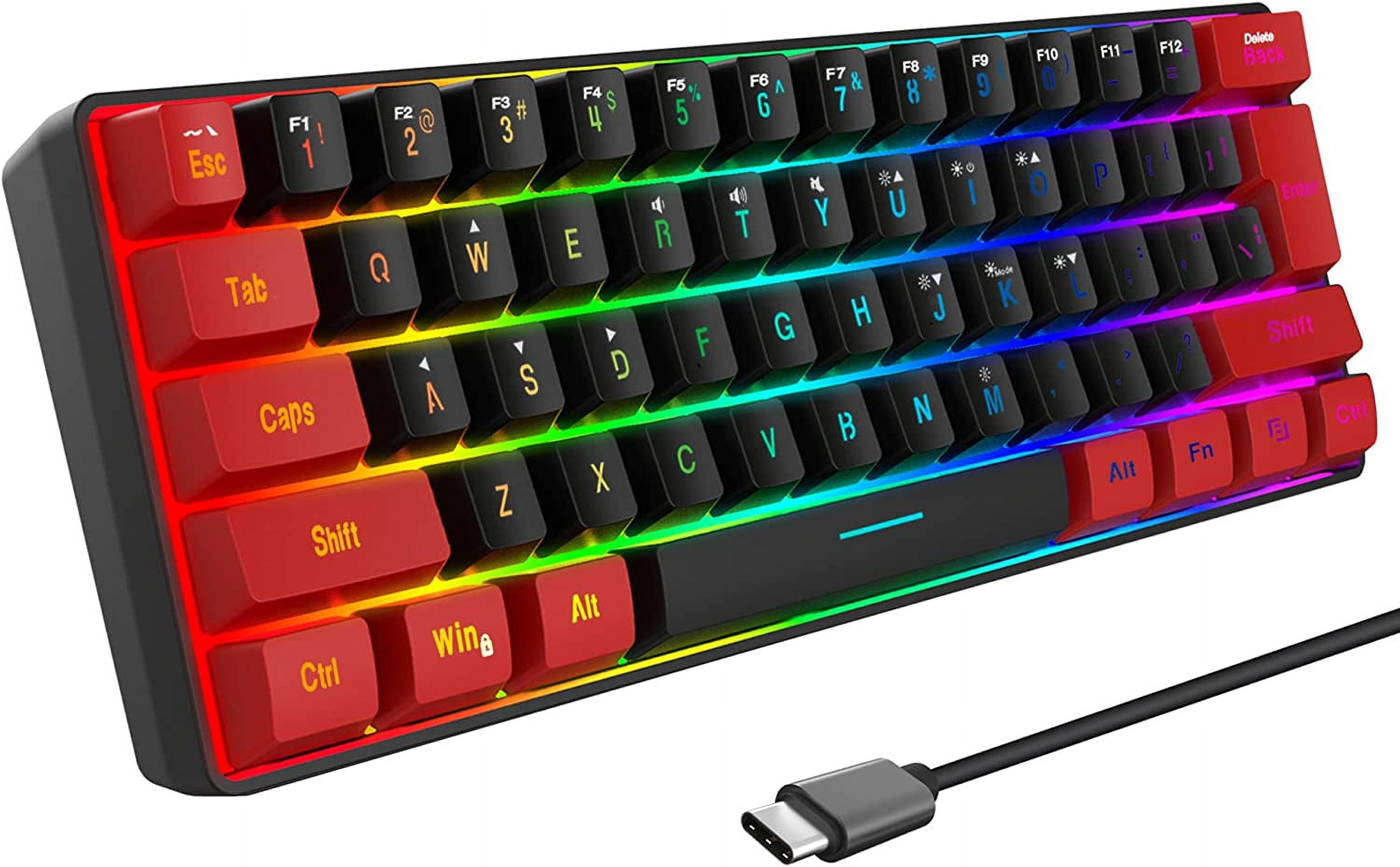 Snpurdiri 60% Wired Gaming Keyboard, RGB Backlit Small Membrane Gaming ...