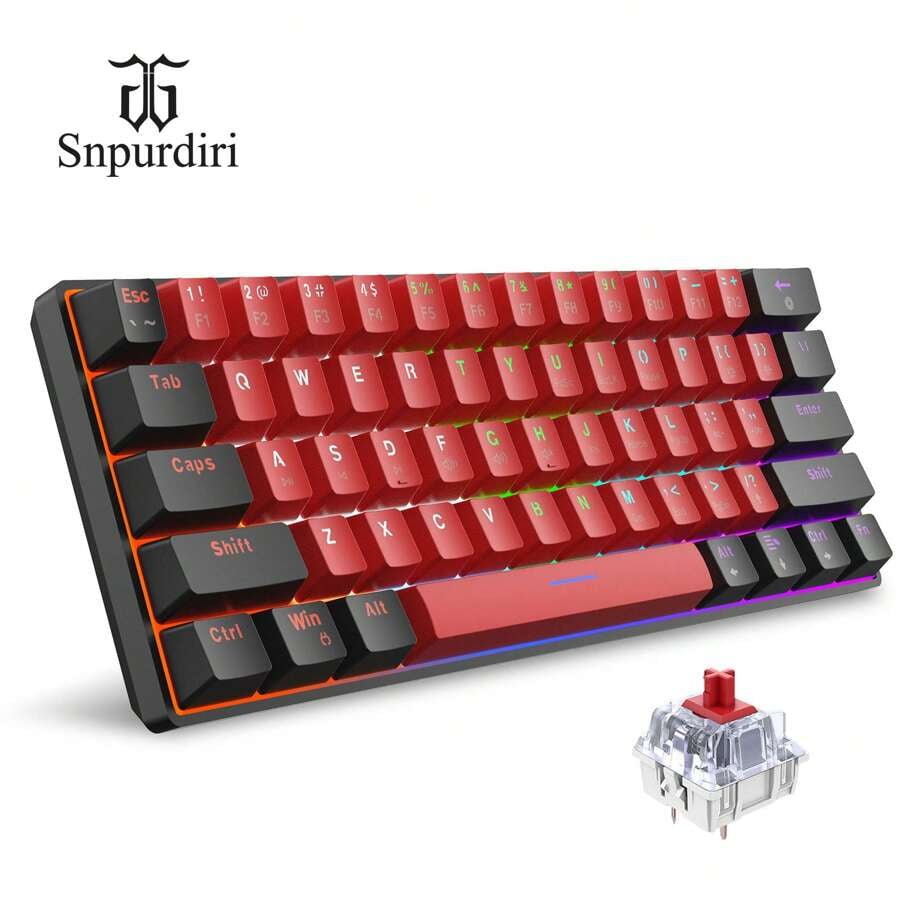 Snpurdiri 60% Wired Mechanical Keyboard, Mini Gaming Keyboard With 61 ...