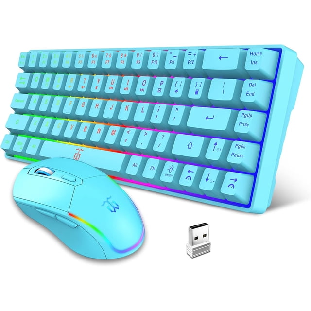 Snpurdiri 60% Wireless Gaming Keyboard and Mouse Combo,LED Backlit ...