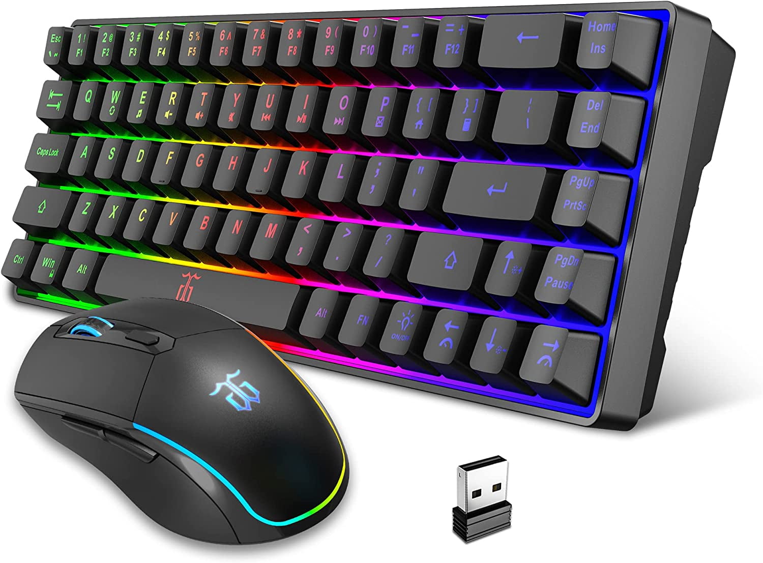 SnpurTech 60% Wireless Gaming Keyboard Mouse Combo, RGB Backlit ...