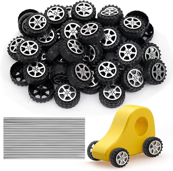 Sntieecr 50PCS Plastic Toy Wheels, 34mm Black Model Car Wheels with ...