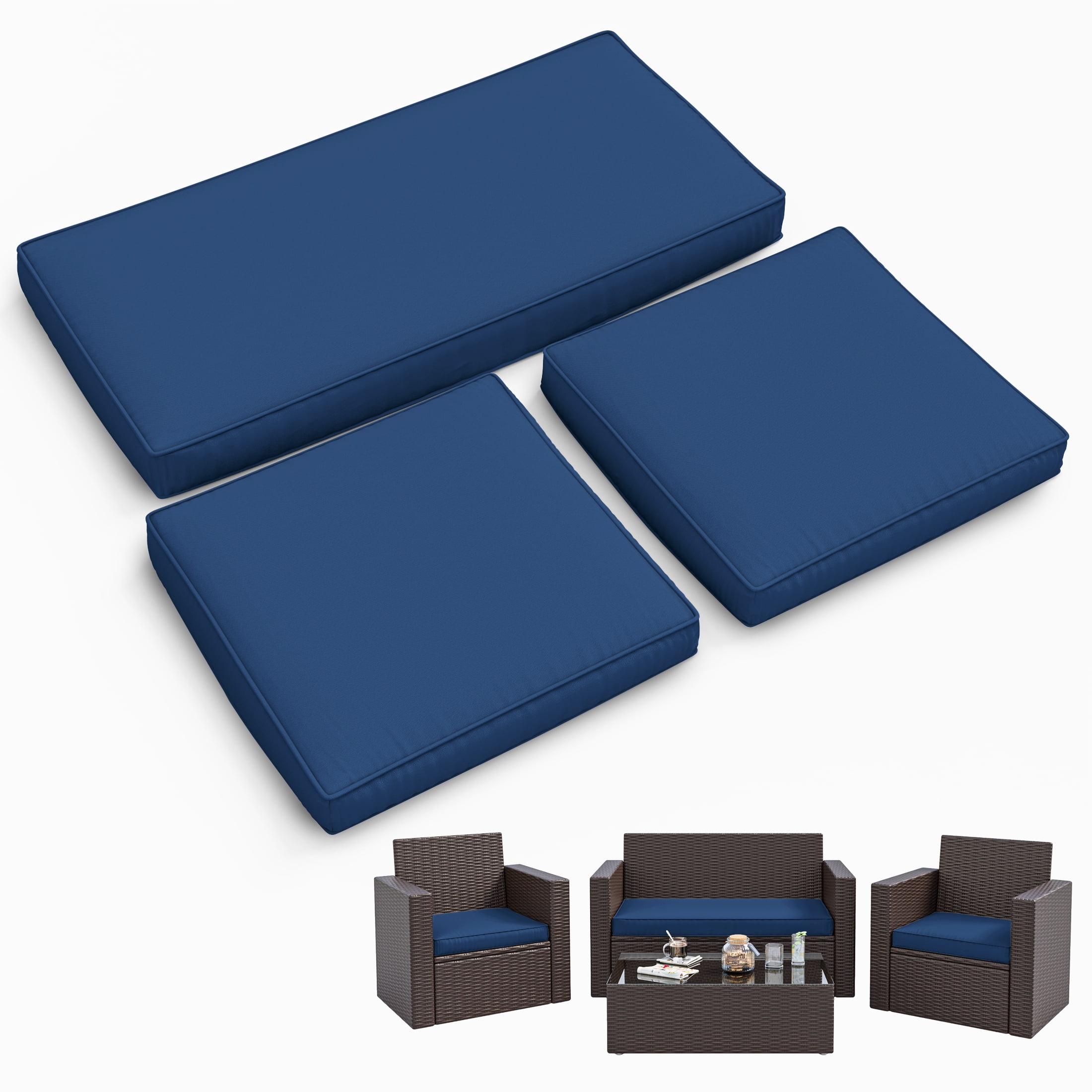 Snubbull Indoor Outdoor 3 Piece Foam Wicker Loveseat and Chair Seat ...