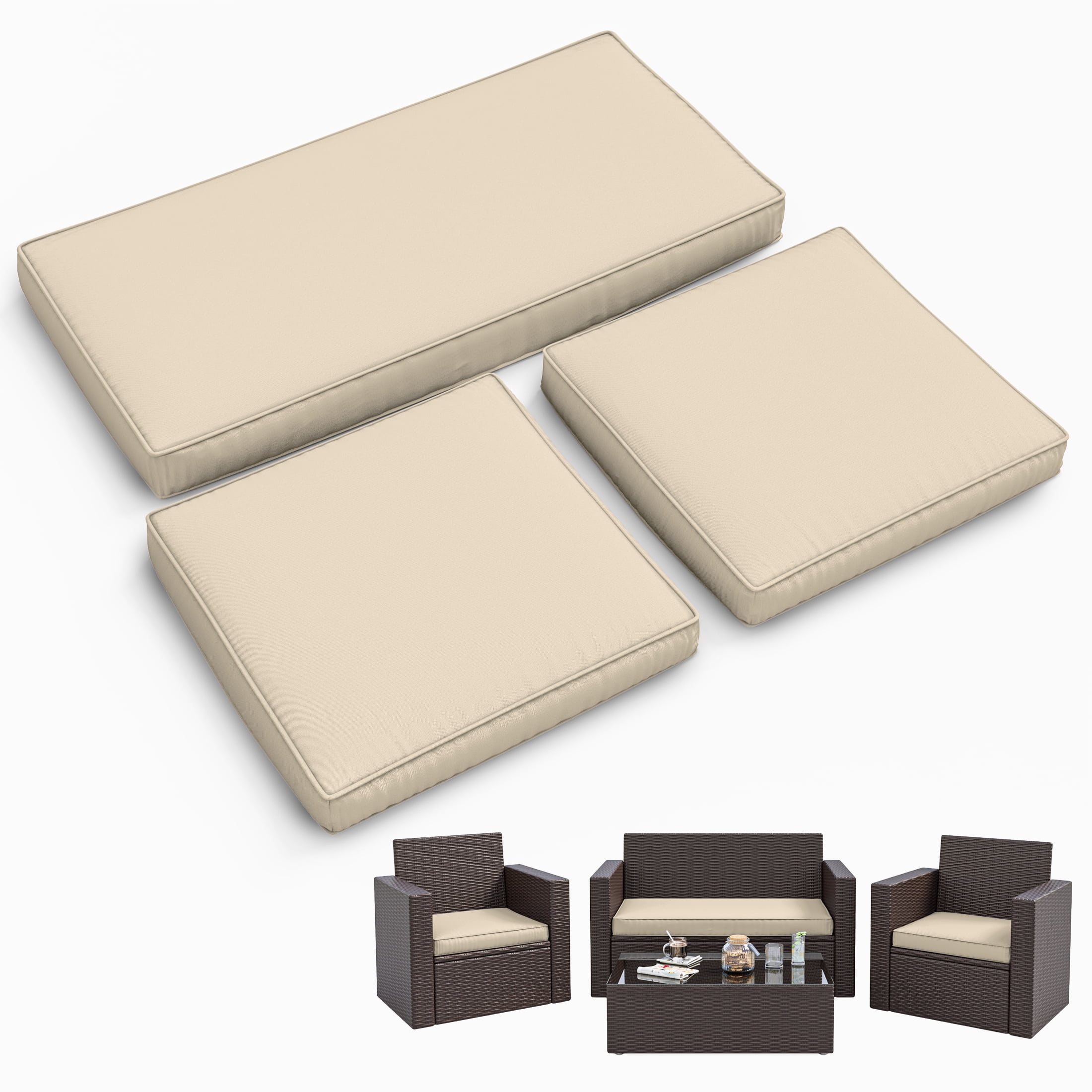 Snubbull Indoor Outdoor 3 Piece Foam Wicker Loveseat and Chair Seat ...