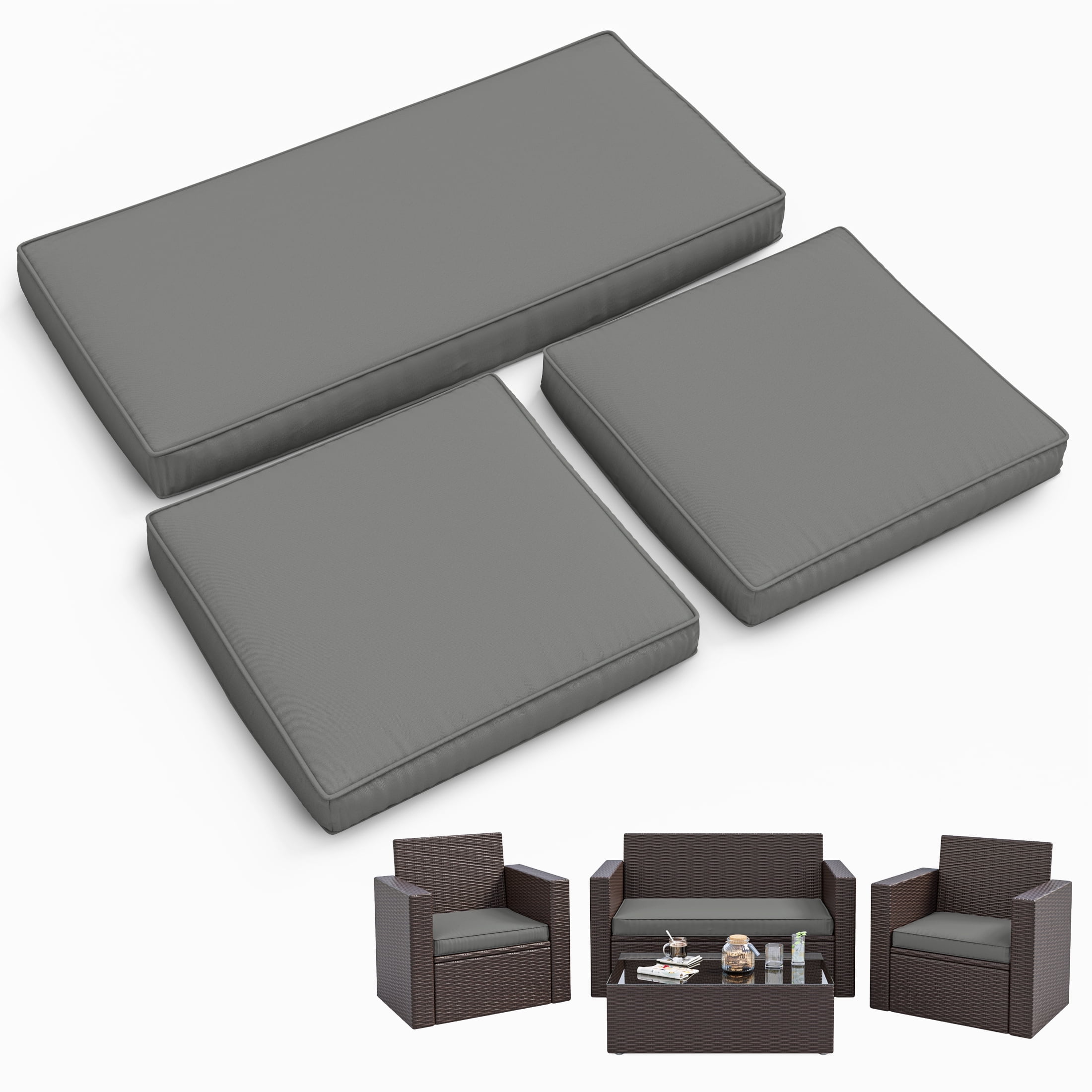 Snubbull Indoor Outdoor 3 Piece Foam Wicker Loveseat and Chair Seat ...