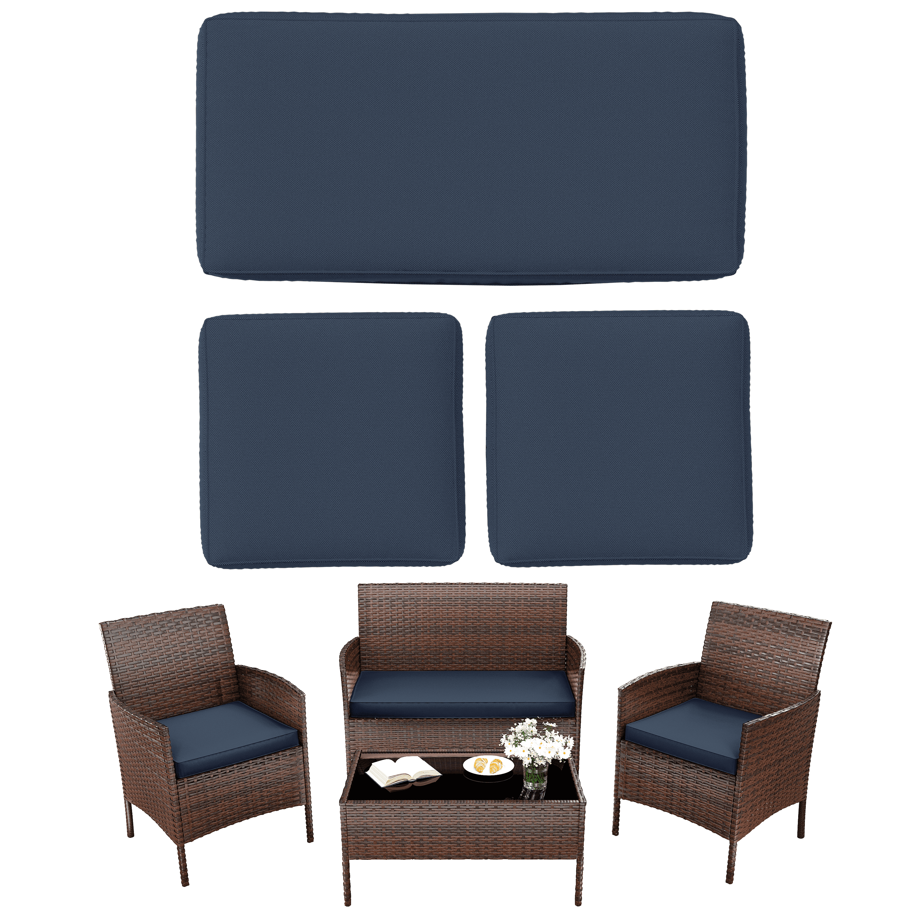 Snubbull Indoor Outdoor 3 Piece Foam Wicker Loveseat and Chair Seat ...