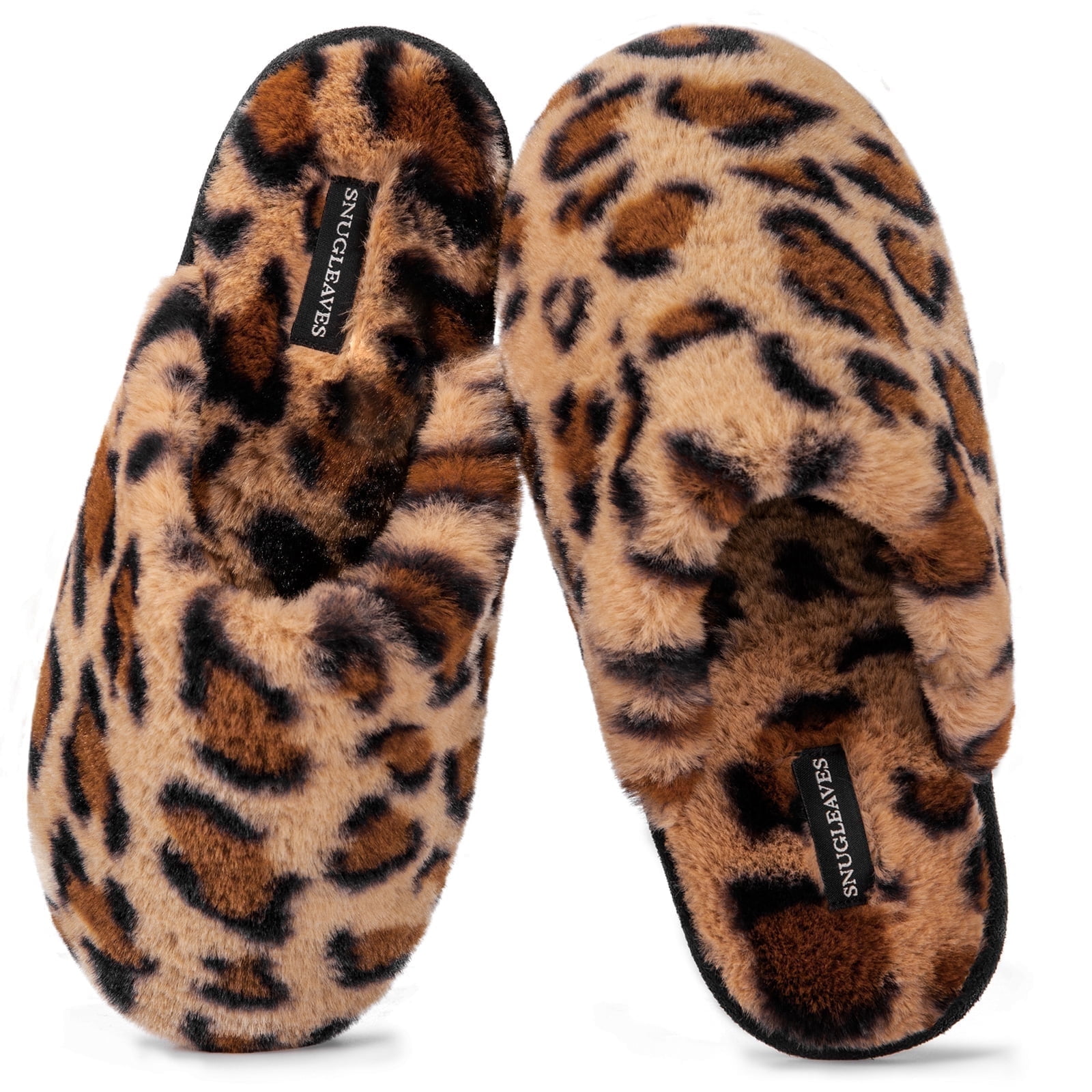Snug Leaves Women's Leopard Print Fuzzy Slippers with Memory Foam, Faux ...