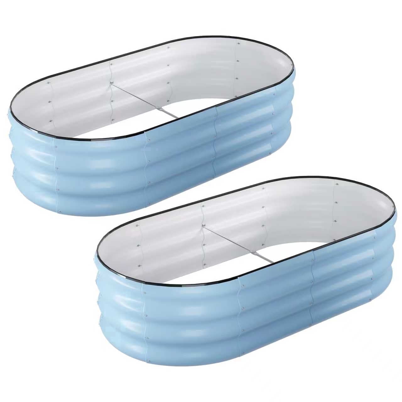 SnugNiture 2-Pack 12" Tall 4x2 ft Module Metal Raised Garden Bed Oval ...