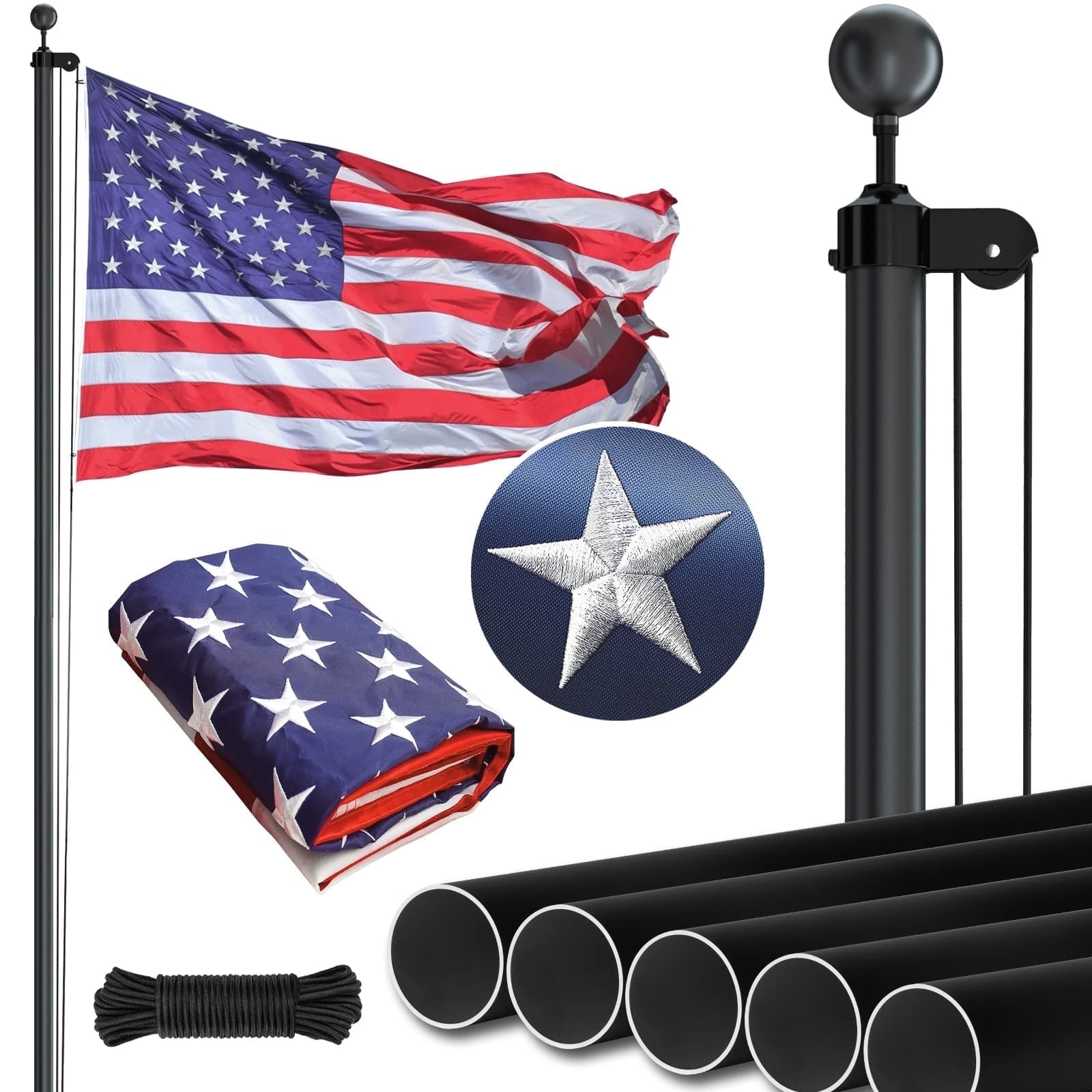 SnugNiture 25FT Sectional Heavy Flagpole Kit and 3×5 American Duty Flag ...