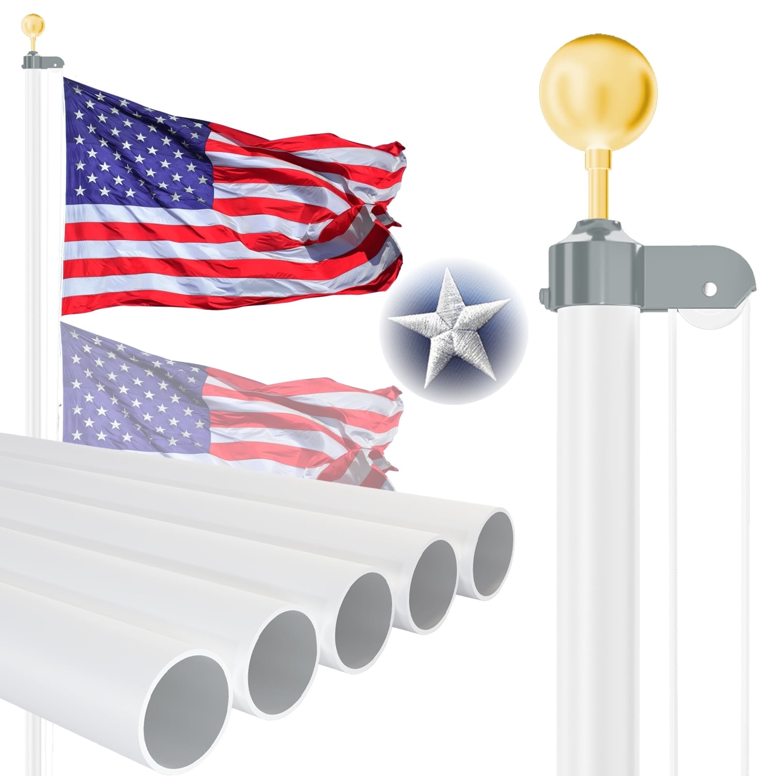 SnugNiture 25FT Sectional Heavy Flagpole Kit and 3×5 American Duty Flag ...