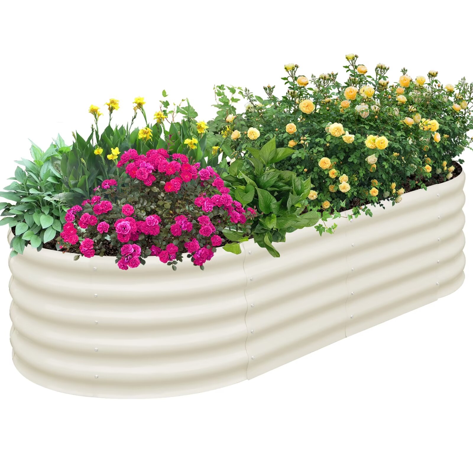 Gymax Freestanding Raised Garden Bed with Trellis, Metal Flower Planter ...