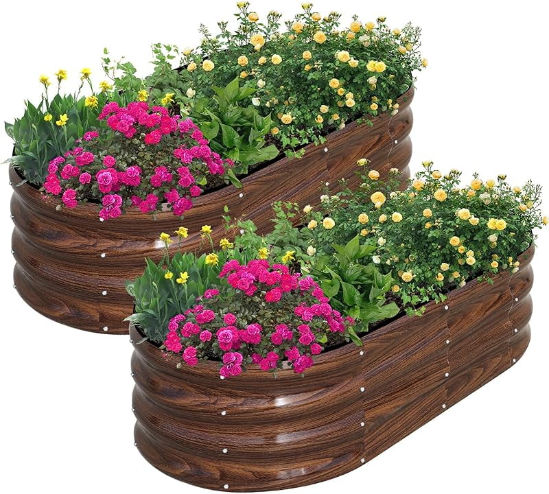 SnugNiture Galvanized Raised Garden Bed Outdoor, 2 Pcs 4x2x1ft Oval ...