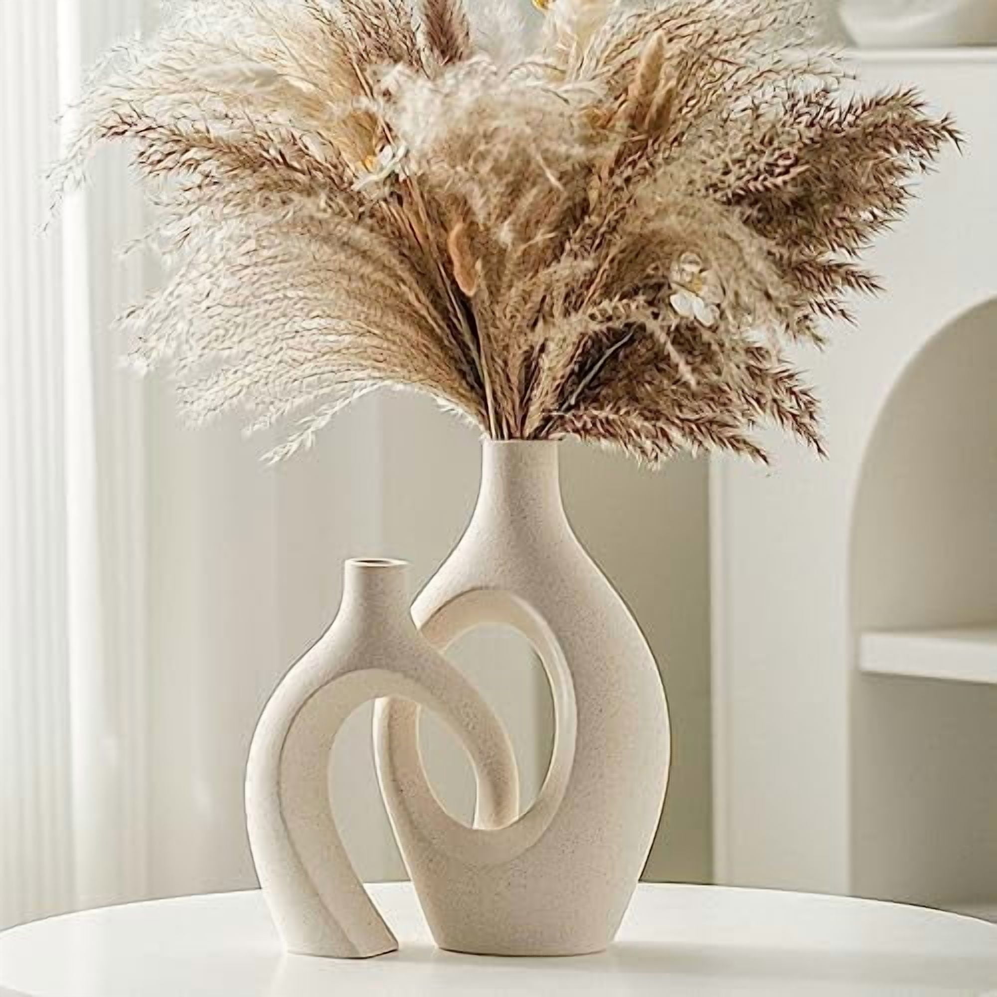 Snuggle Hollow Ceramic Vase Set of 2, Boho ins Style Round Nordic Mid ...