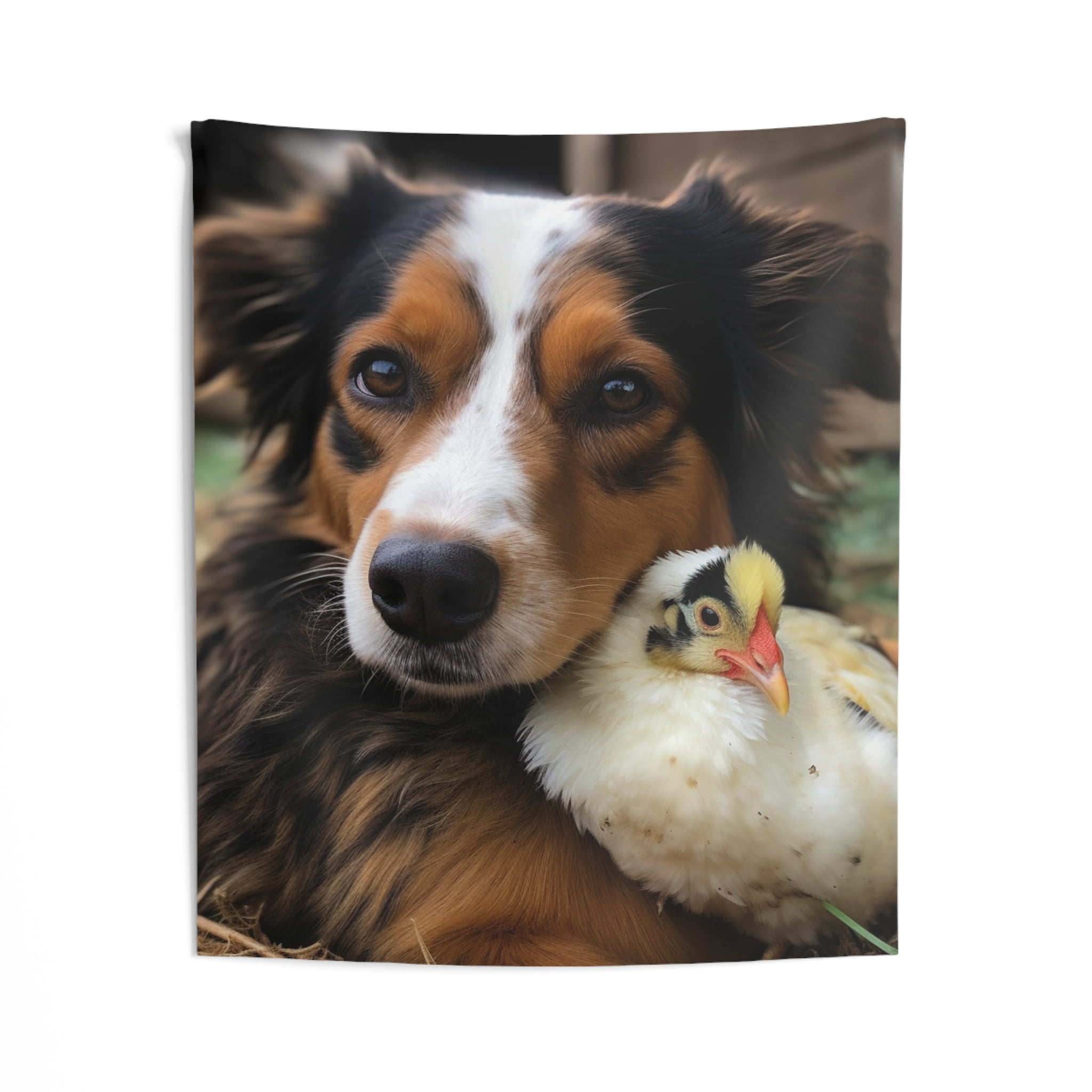 Snuggle Pups and Chirping Chicks Indoor Wall Tapestry: Adorable Dog and ...