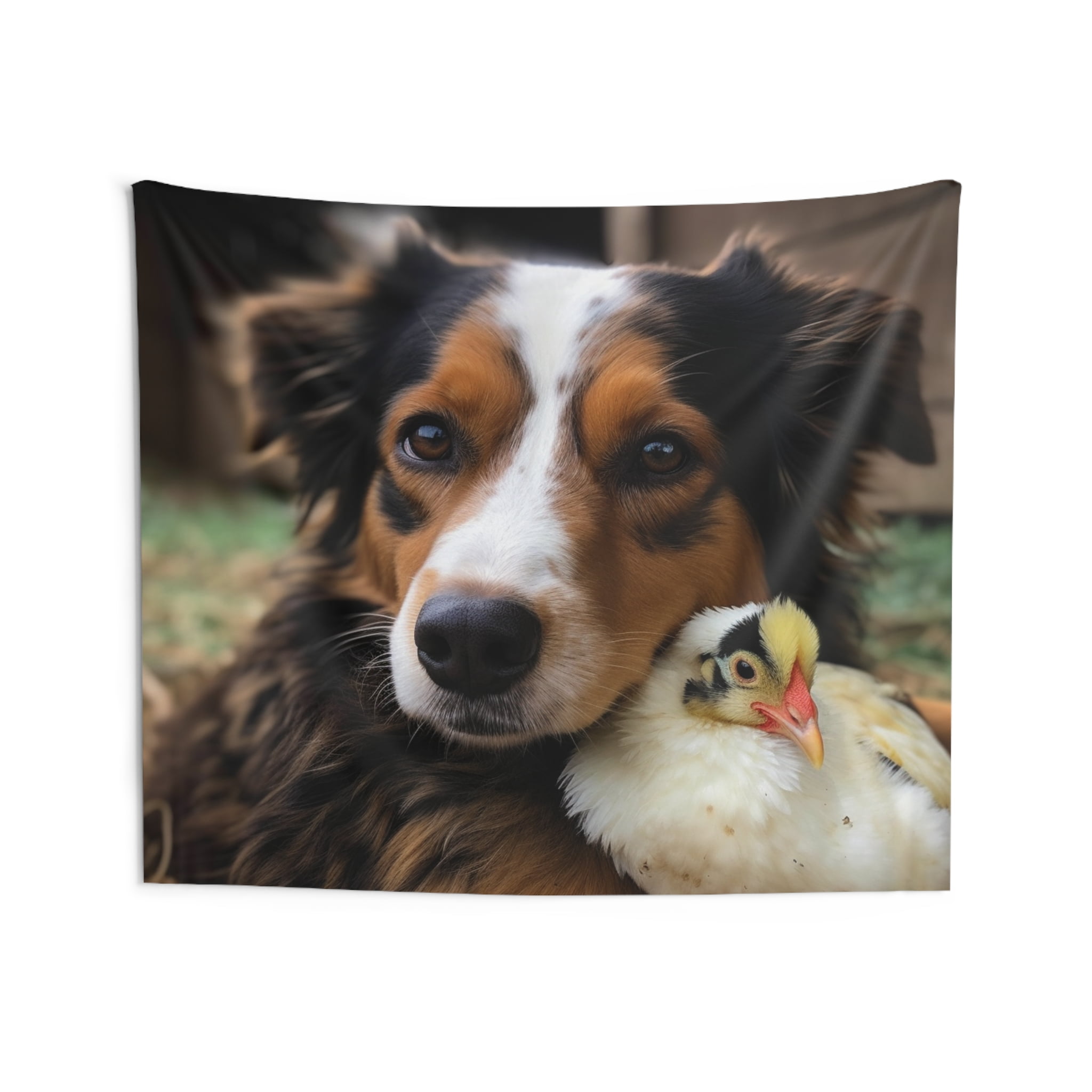 Snuggle Pups and Chirping Chicks Indoor Wall Tapestry: Adorable Dog and ...