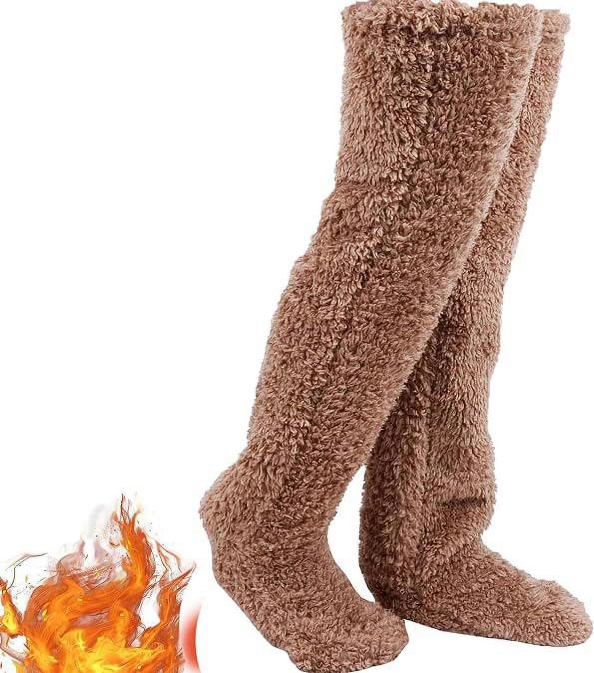 Loguug Brown Knee High Winter Thermal Fleece Socks, Cozy Snuggs Socks ...
