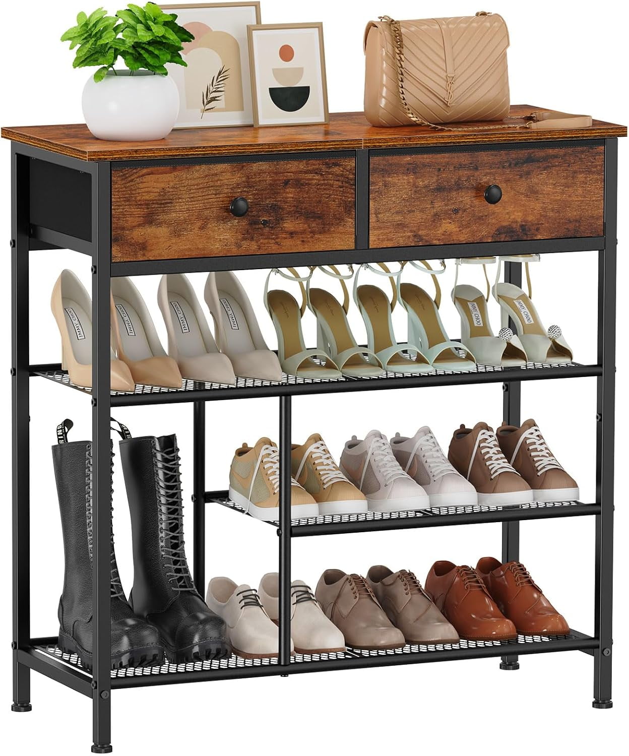 Snughome Shoe Rack, 5 Tier Shoe Storage Organizer with 2 Drawers, Shoe Storage Shelves with ...
