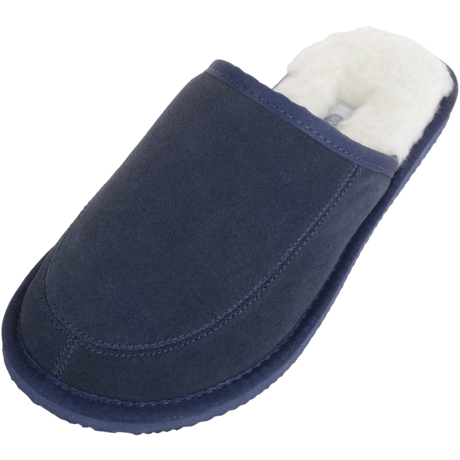 Snugrugs Men's Suede Mule Slipper with Wool Lining and Lightweight Sole ...