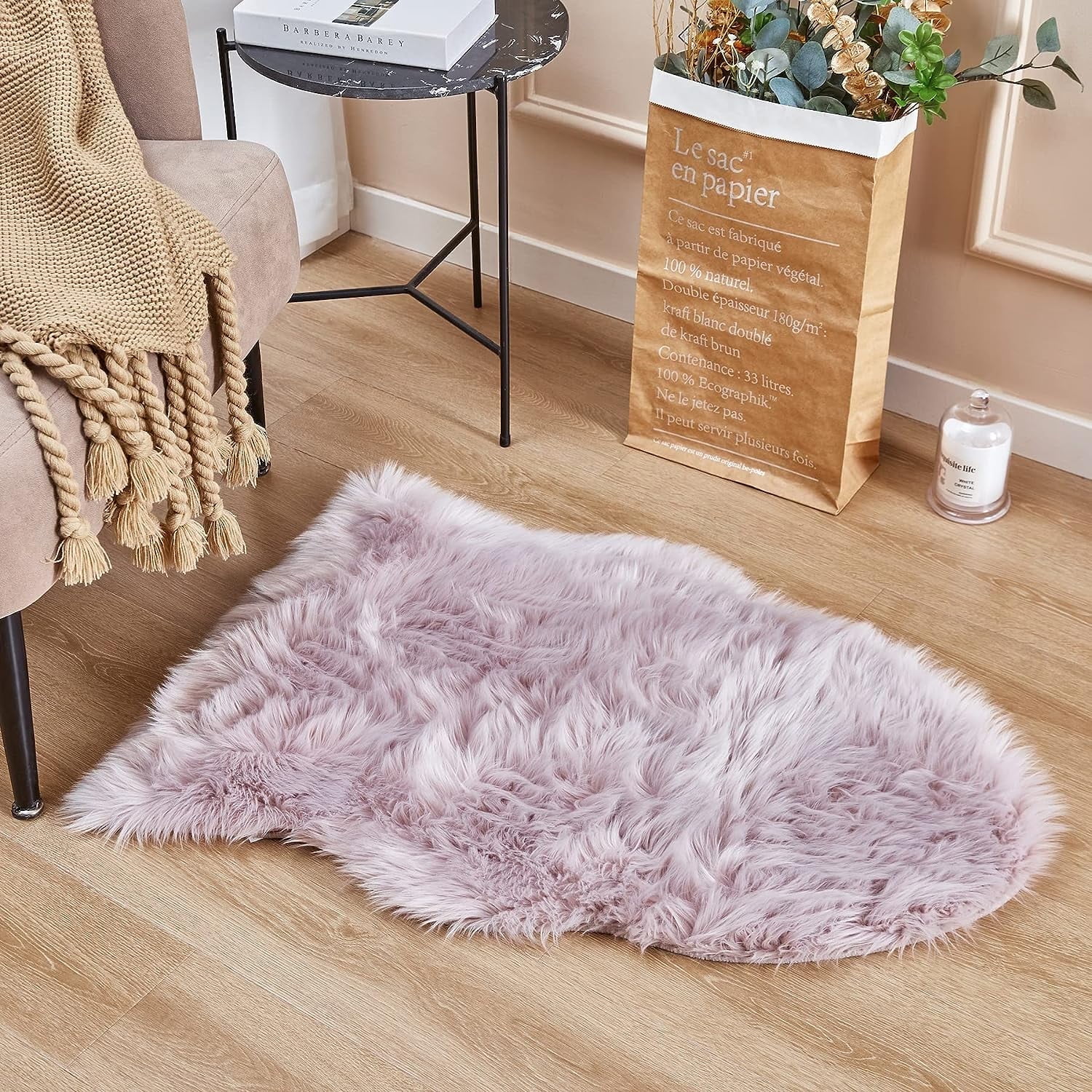 Snugtown Super Soft Dusty Rose Faux Fur Area Rugs, Fuzzy Fluffy ...