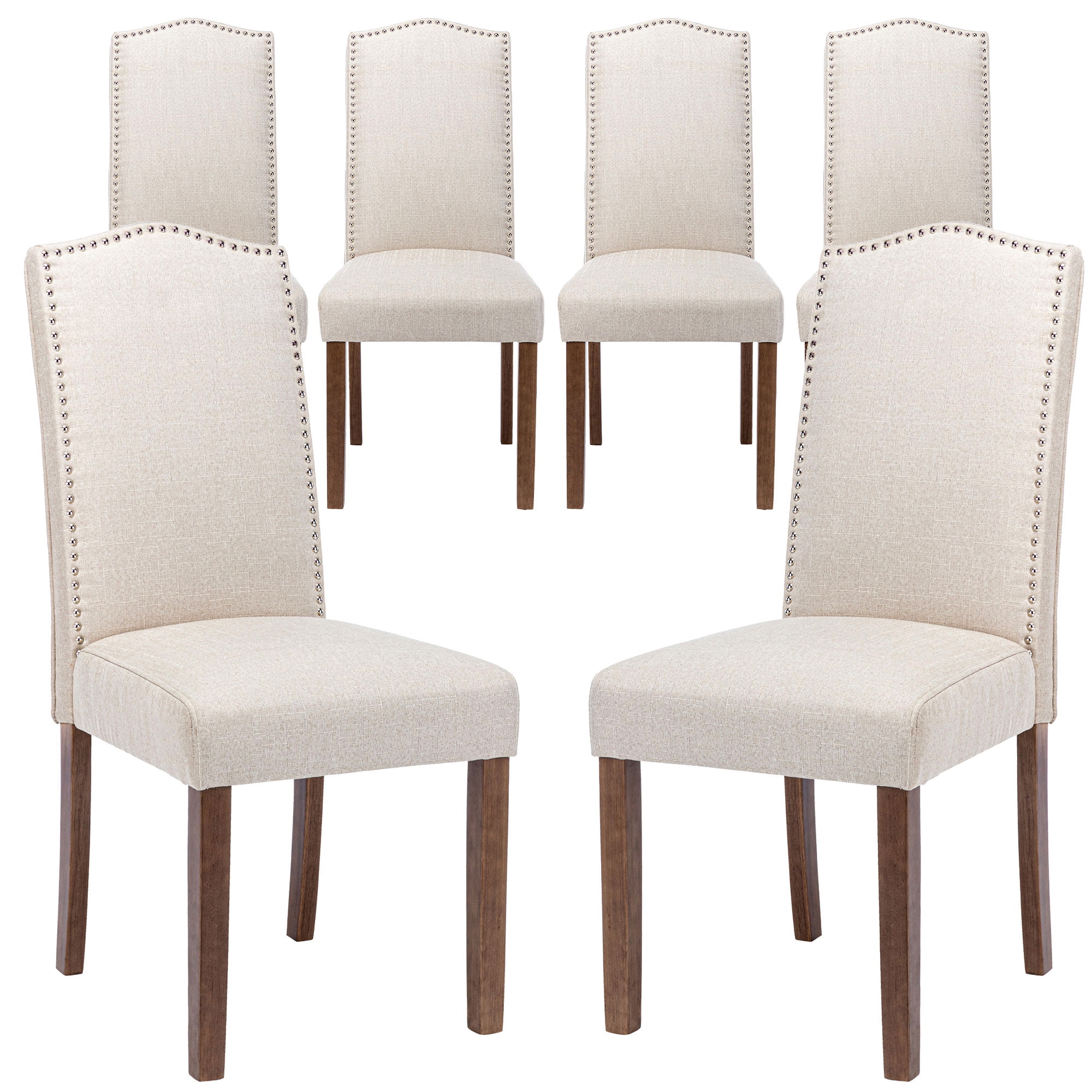 Snugway Beige Upholstered Dining Chair Set of 6, Parson Design with ...