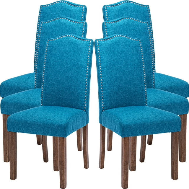 Snugway Dining Chair Blue Upholstered Parson Chair with Nailhead Trim ...