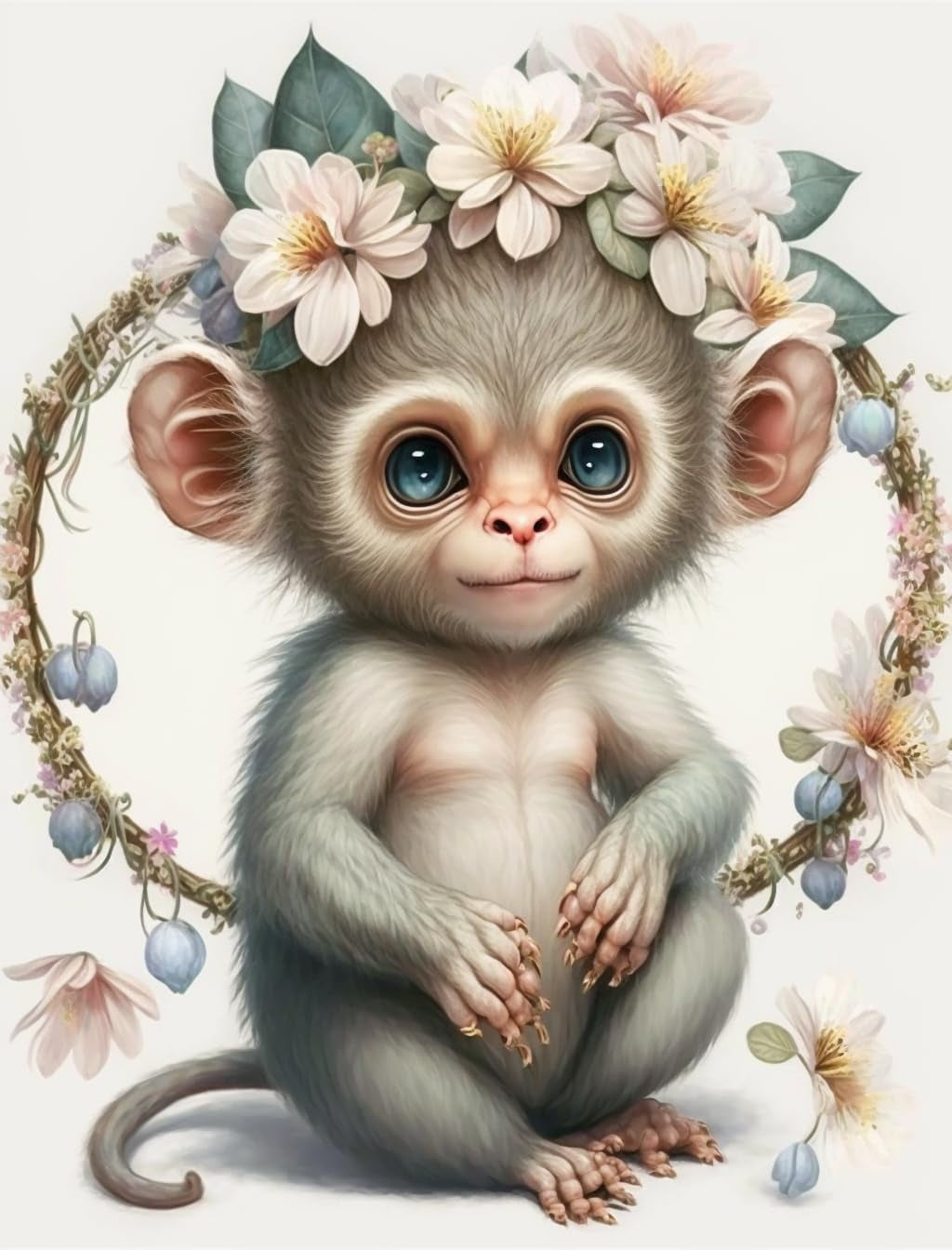 Snuqevc Adult 5D Baby Monkey with Wreath Diamond Painting Kits, DIY ...