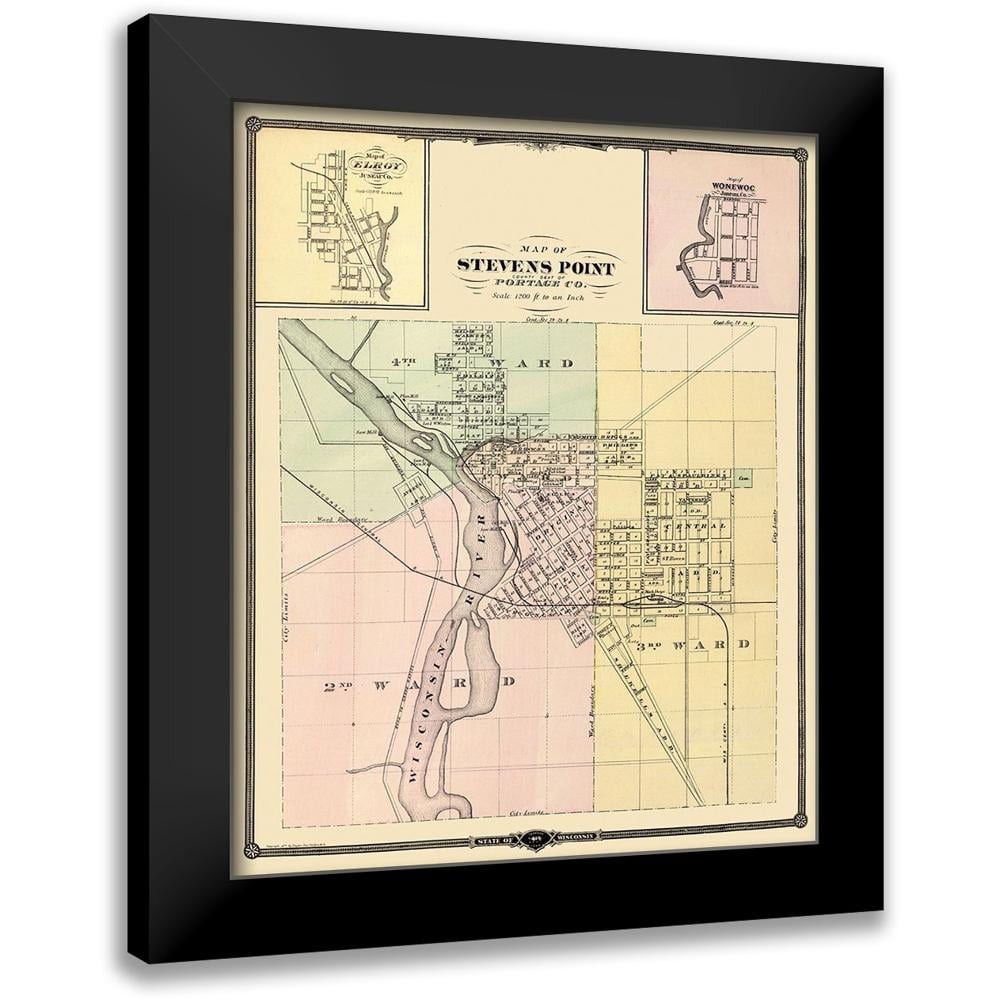 Snyder 12x14 Black Modern Framed Museum Art Print Titled - Stevens Point, Wonewoc South Carolina ...
