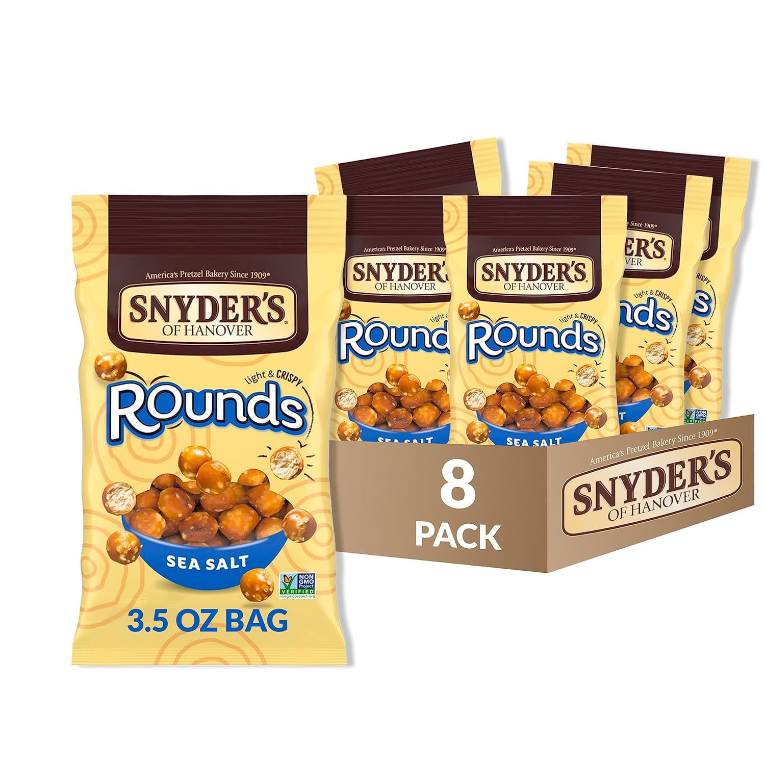 Snyder's of Hanover Pretzels, Rounds, MDA05 Sea Salt, 3.5 Oz (Pack of 8 ...