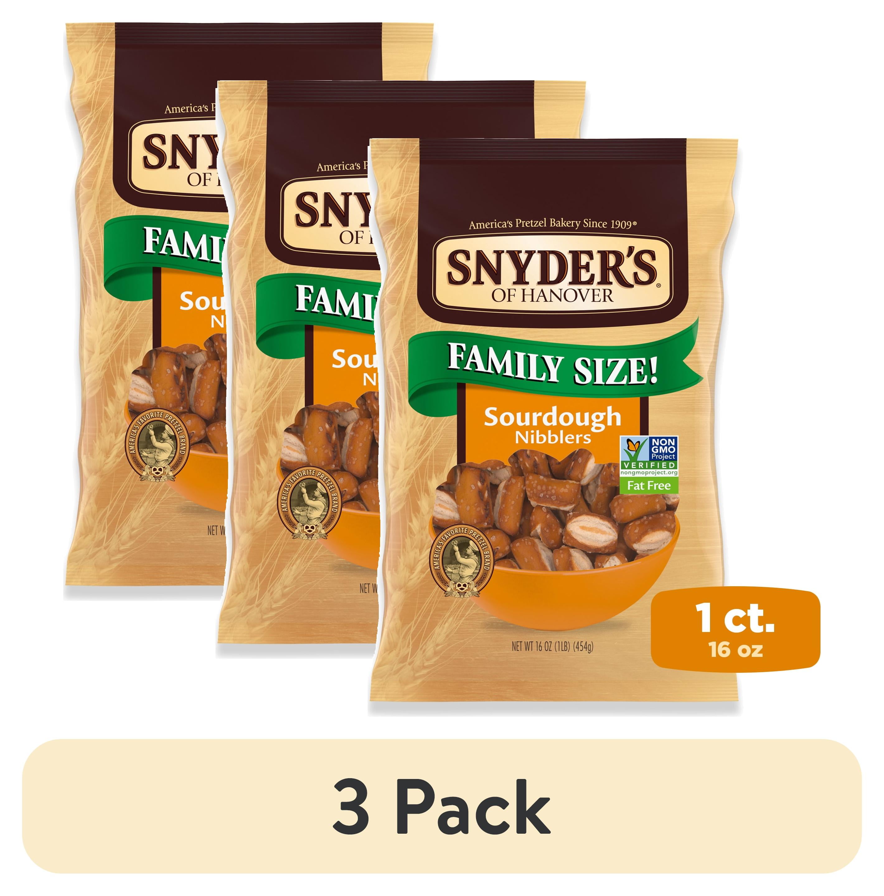(3 pack) Snyder's of Hanover Pretzels, Sourdough Nibblers, Family Size ...