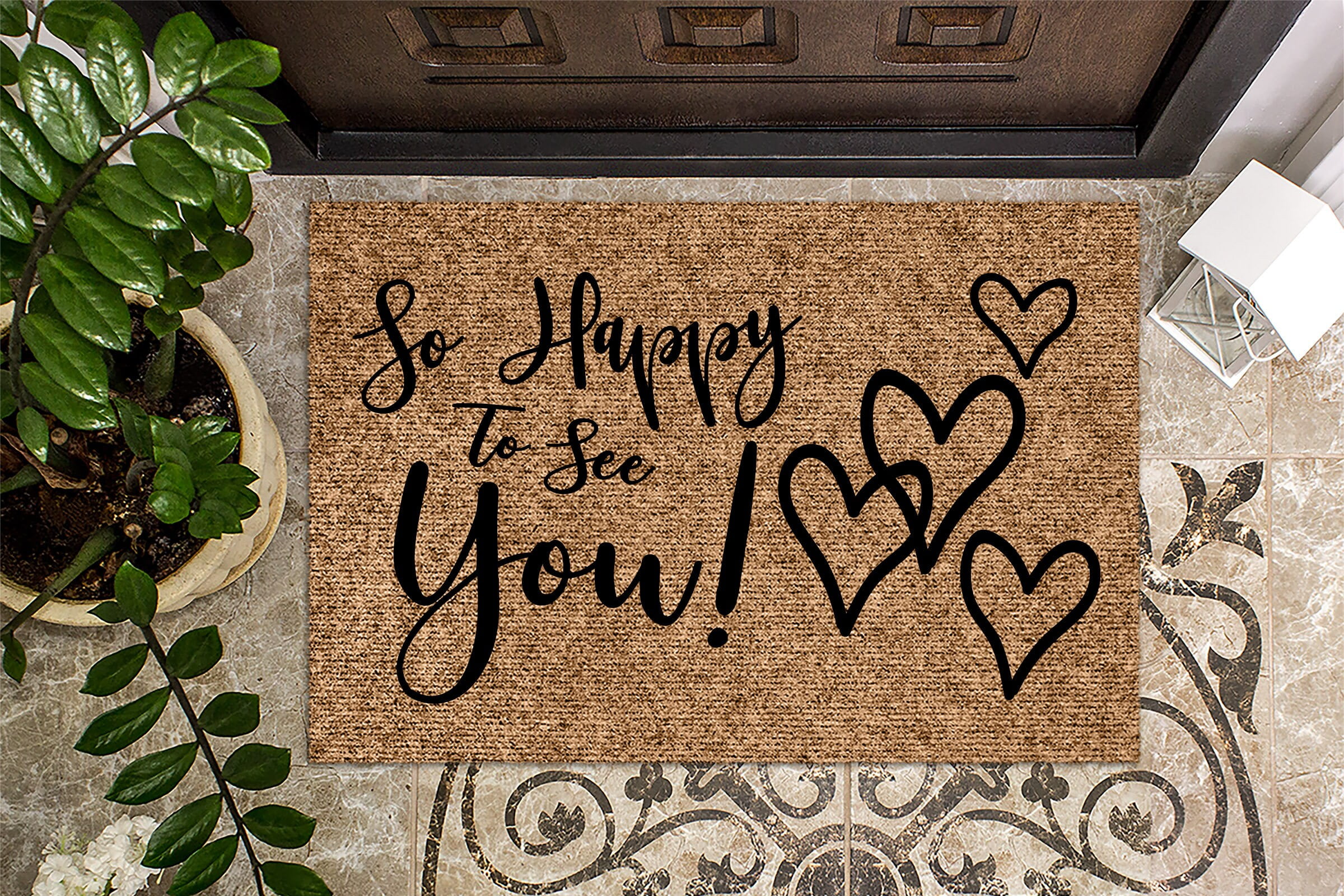 So Happy To See You | Happy Welcome Mat | Glad You Are Here | Happy ...