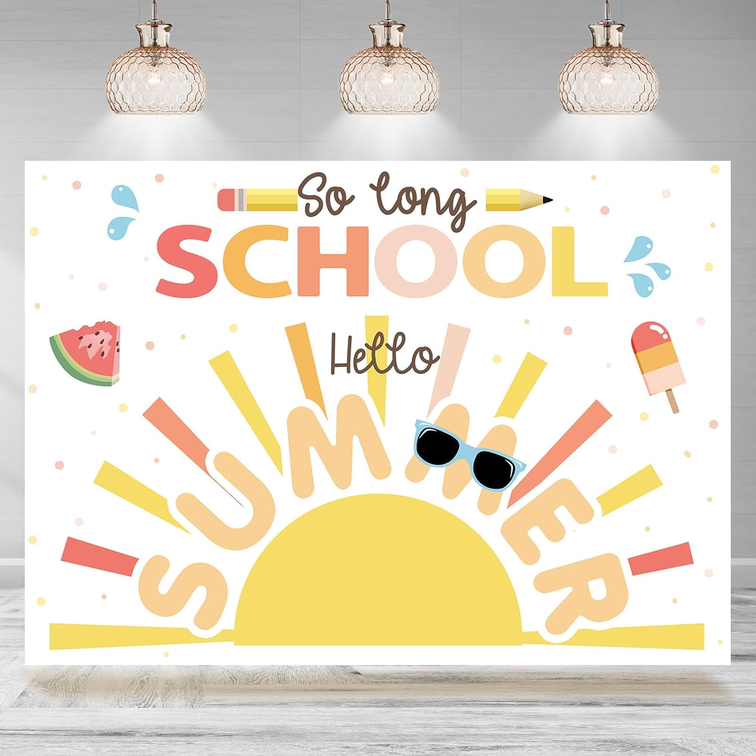 So Long School Hello Summer Backdrop Banner Sun End of School Year ...