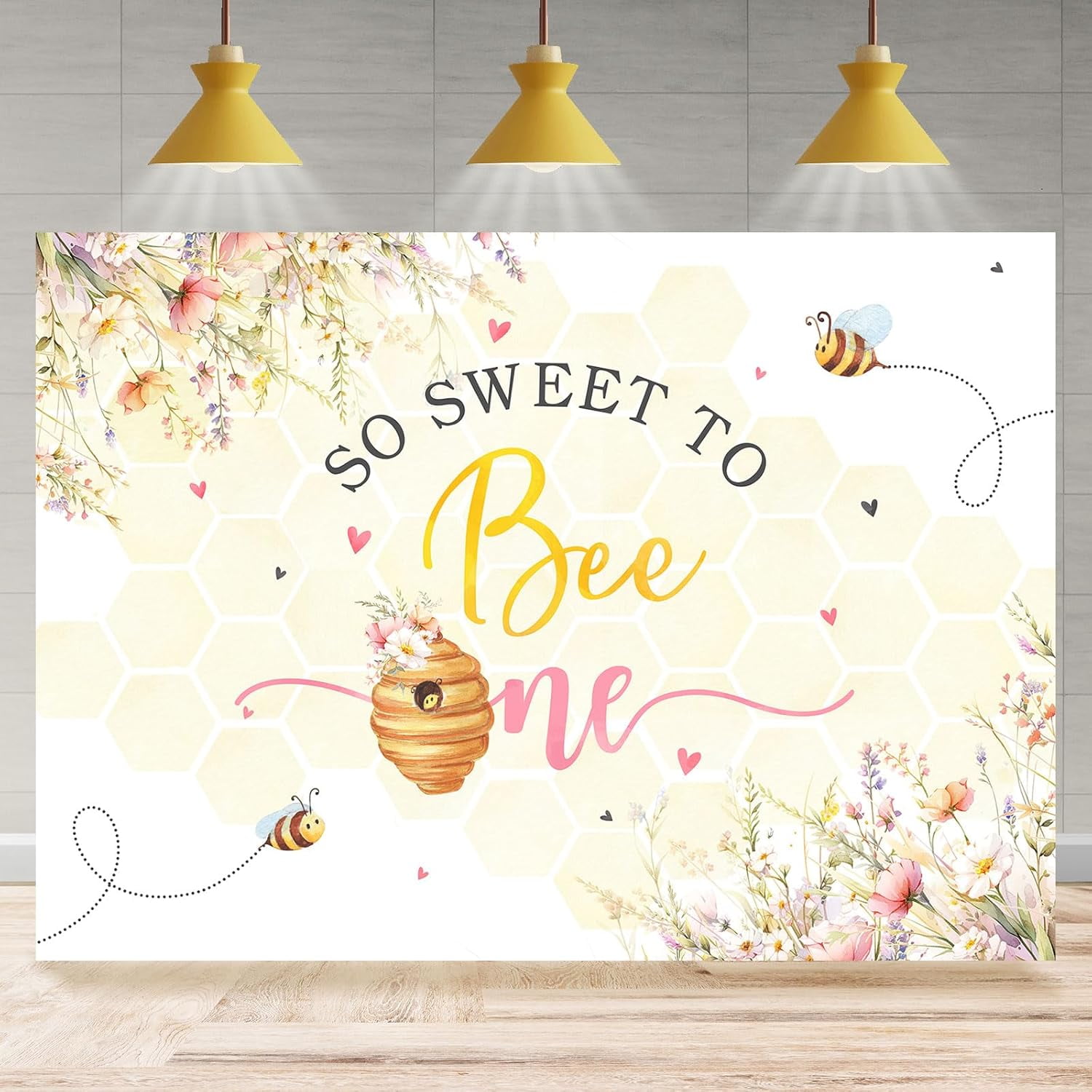 So Sweet to Bee One Party Backdrop Girls 1st Birthday Bee Theme Photography Background Floral ...