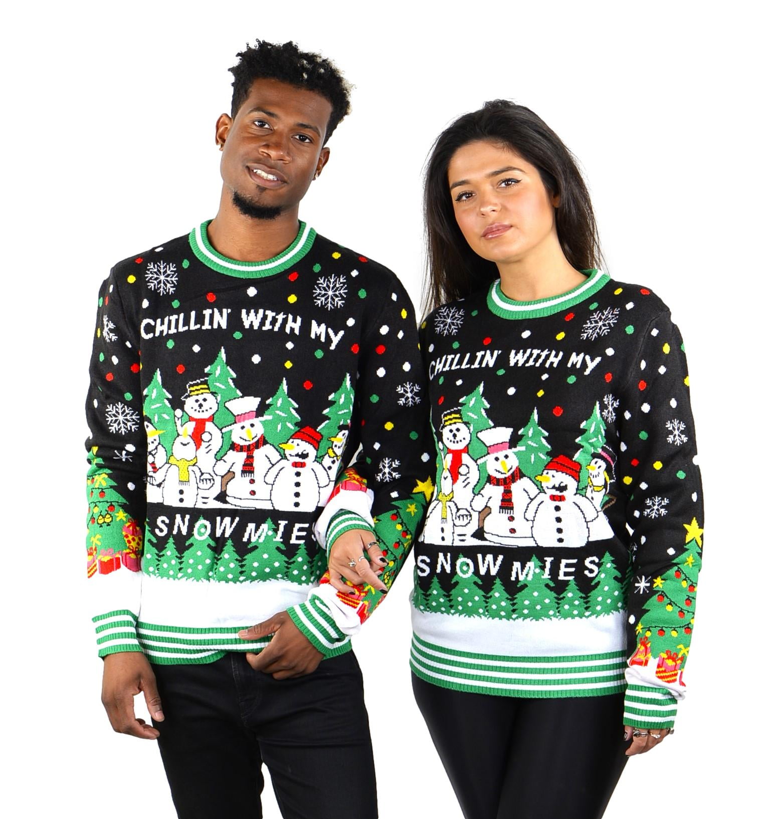SoCal Look Men's Chill Snowman Christmas Sweater Pullover Black 2XL ...