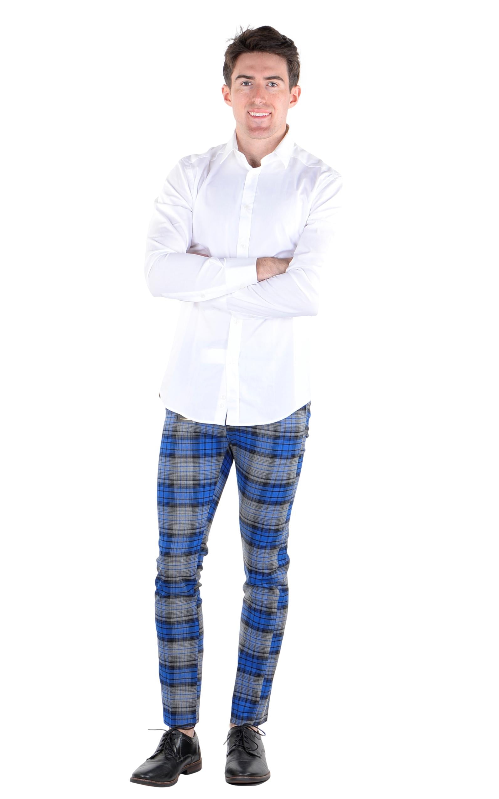 SoCal Look Men's DJ Plus All Over Check Pattern Dress Pant Blue 40WX30L ...