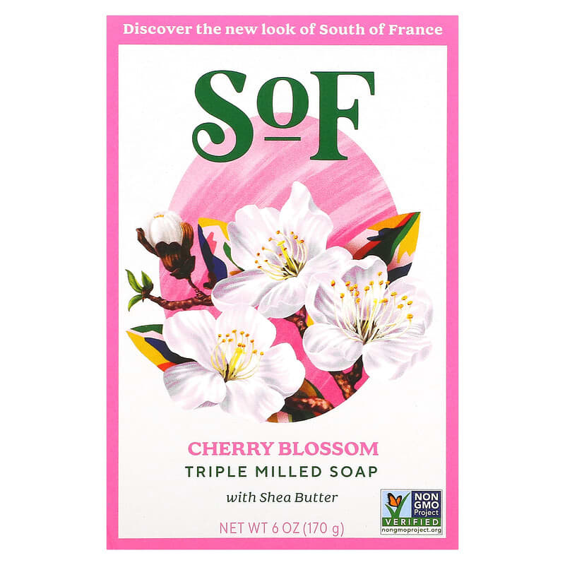 SoF, Triple Milled Bar Soap with Shea Butter, Cherry Blossom, 6 oz Pack ...