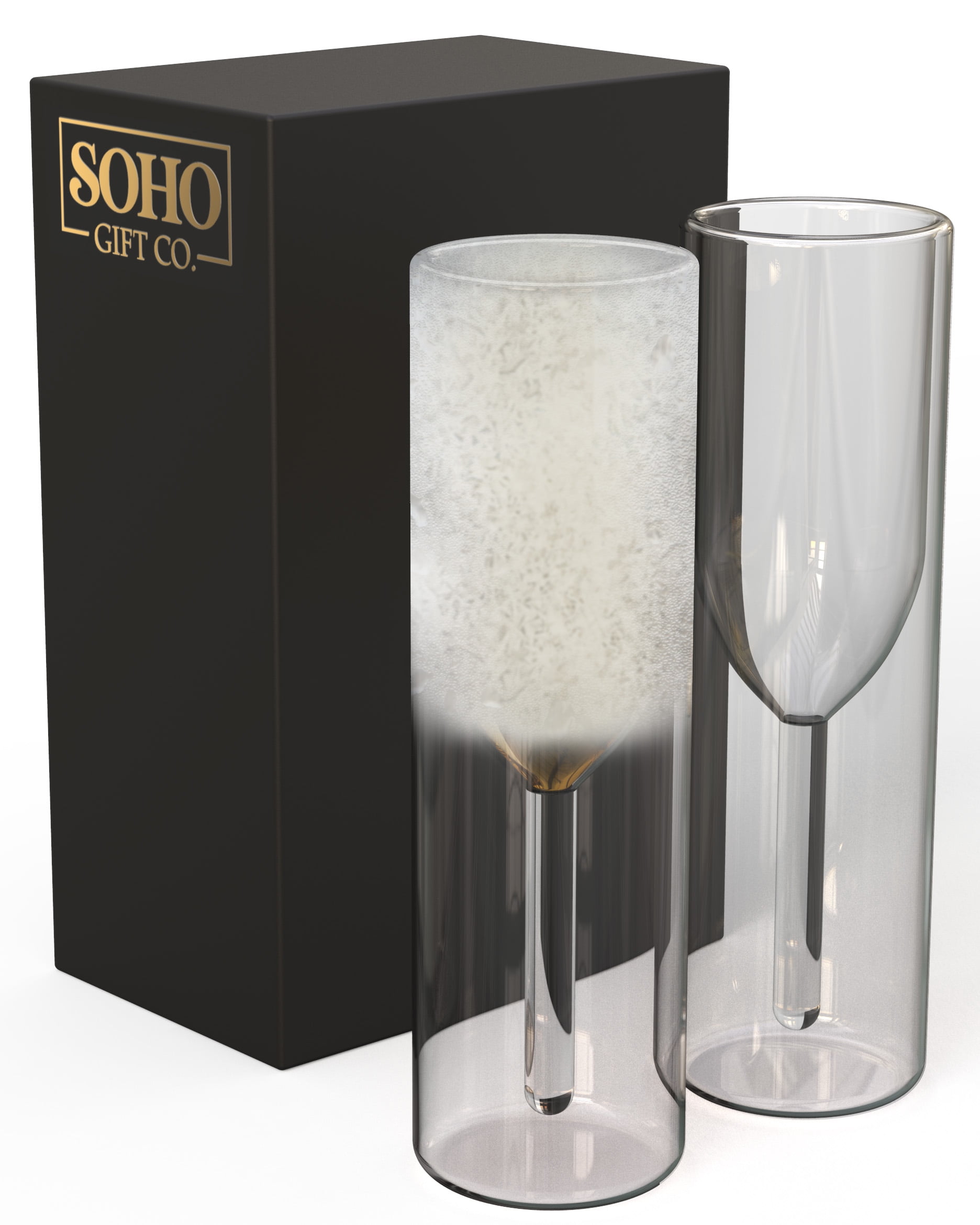 SoHo Champagne Flutes Glasses, Set of 2 Double Walled Insulated Chiller ...
