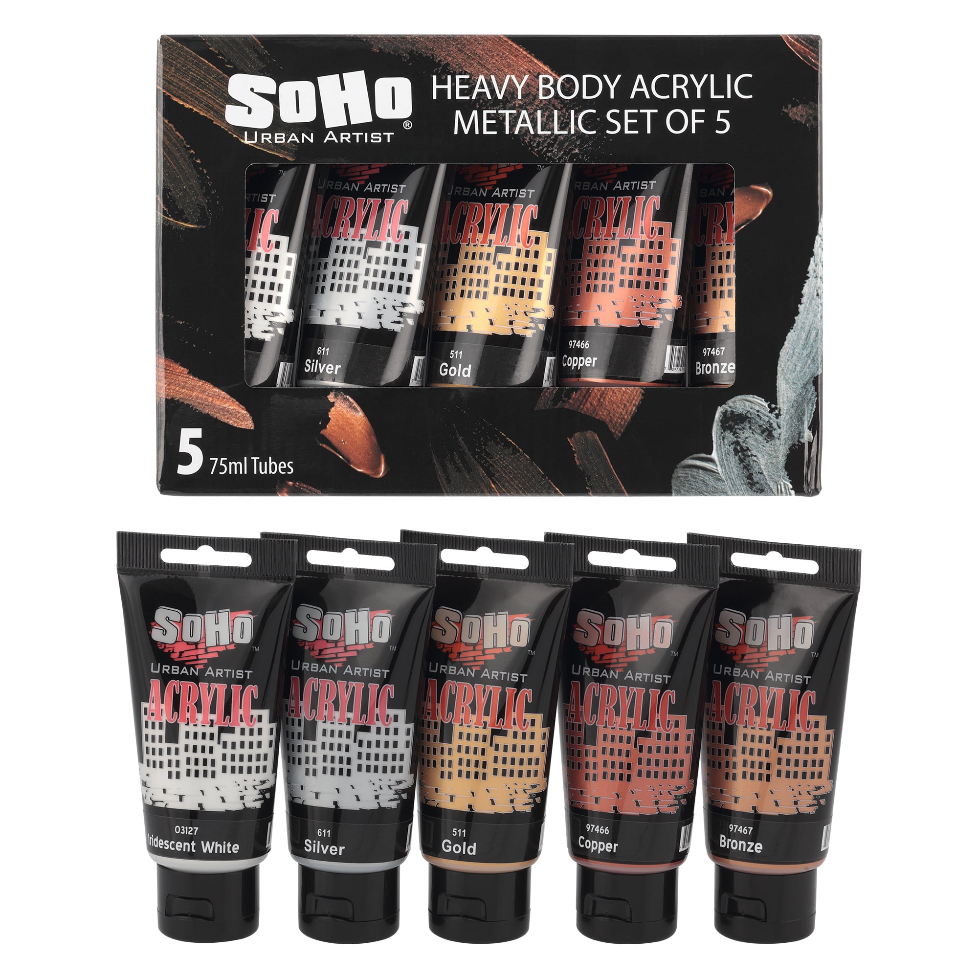 SoHo Urban Artist Heavy Body Acrylic Paint - Set of 5 - 75mL - Metallic ...