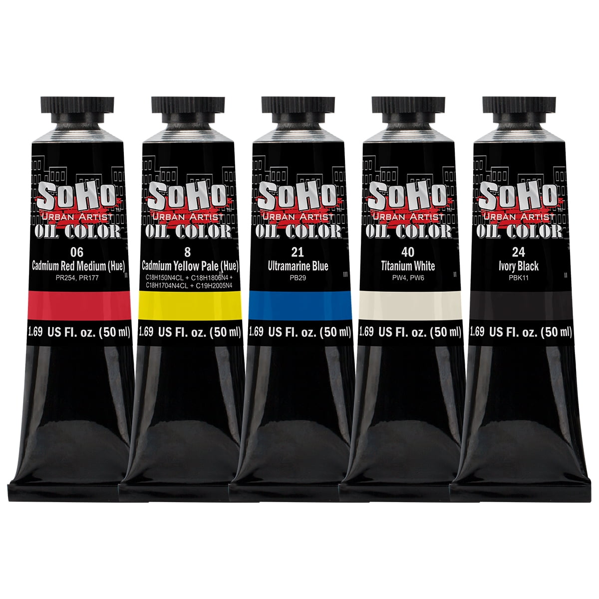 SoHo Urban Artist Oil Paint Basic Set of 5 - 50 mL Tubes, Triple-Milled ...