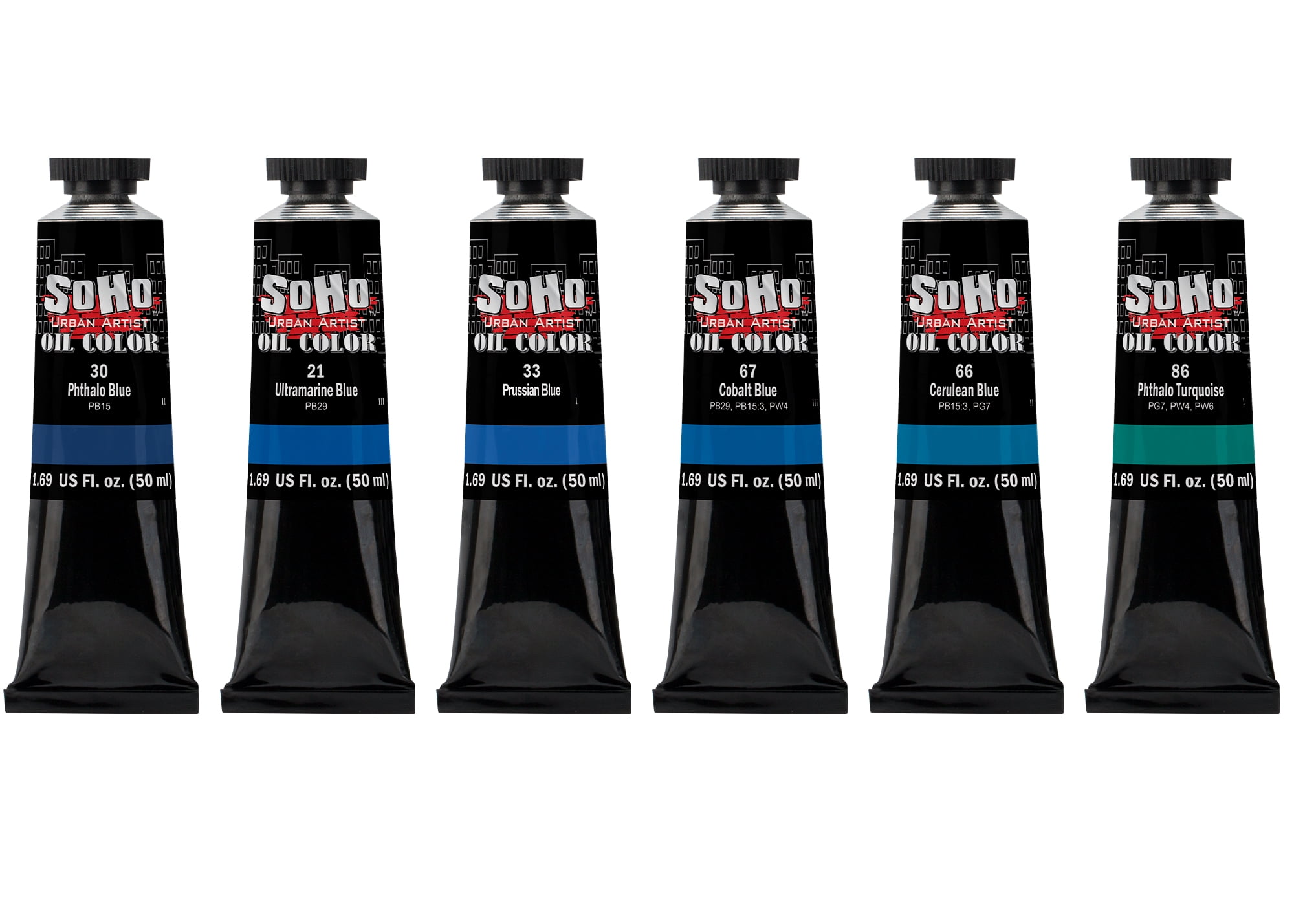 SoHo Urban Artist Oil Paint Blues Set of 6 - 50 mL Tubes, Triple-Milled ...