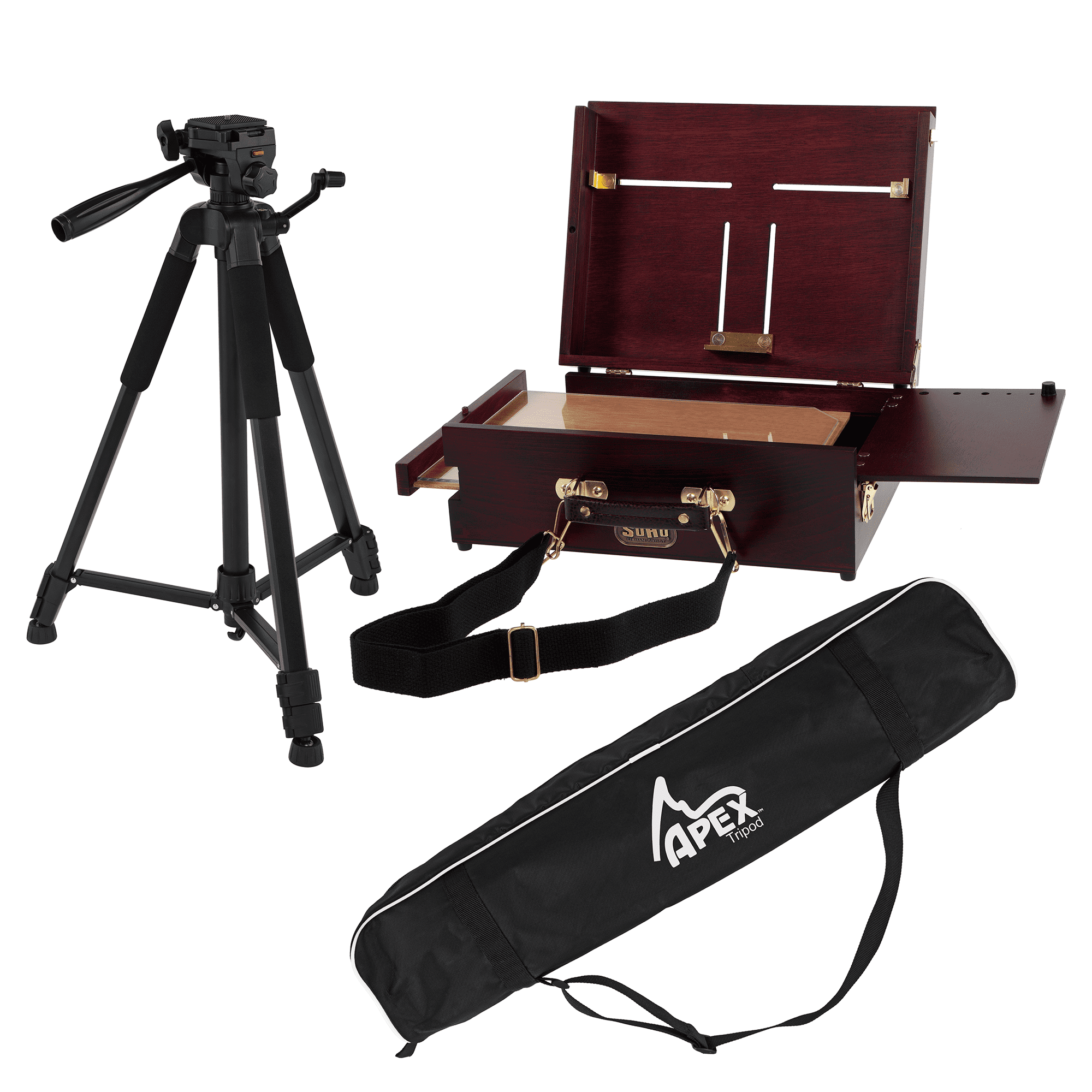 SoHo Urban Artist Scout Pochade Box with Apex Tripod - Adjustable Camera Stand and Compact ...