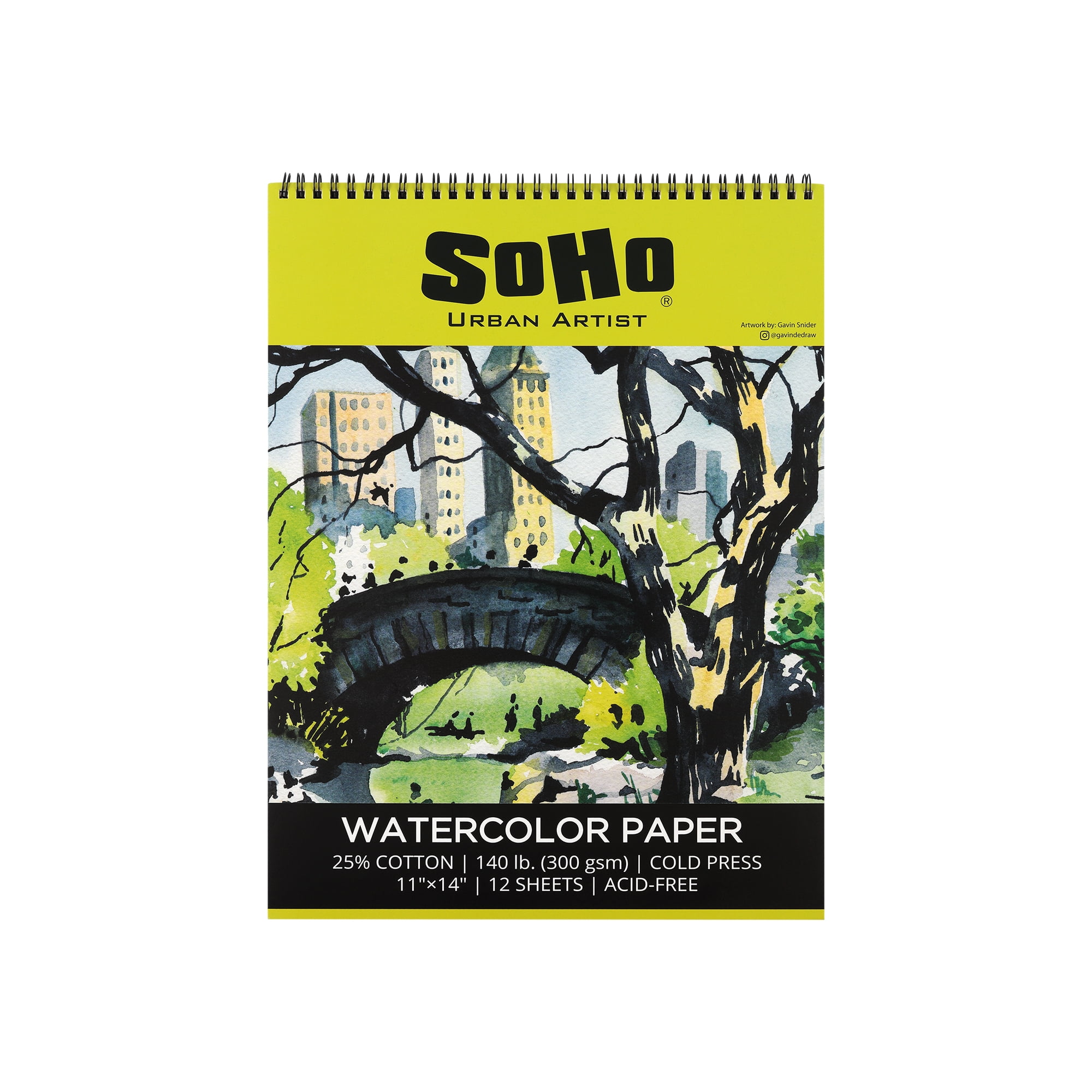 SoHo Urban Artist Watercolor Spiral Pad 11x14" - 140lb Cold Press Acid ...