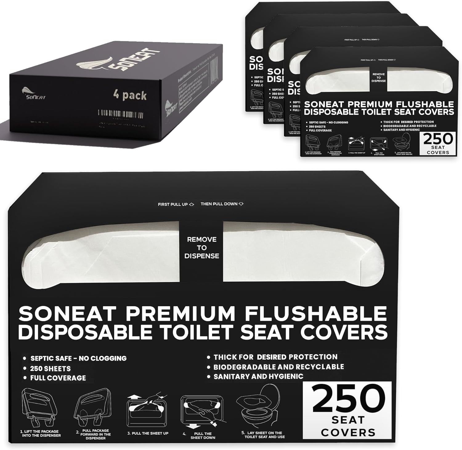 SoNeat Disposable Toilet Seat Cover- 1000 Sheets of XL Half-Fold Flushable Paper Toilet Seat ...
