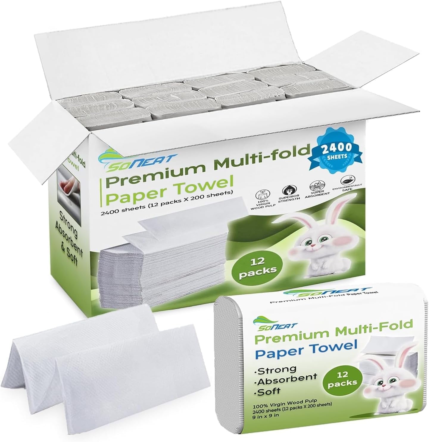 SoNeat Multifold Paper Towels, 2400 Sheets, 200 Count Per Pack Disposable Hand Towels for ...