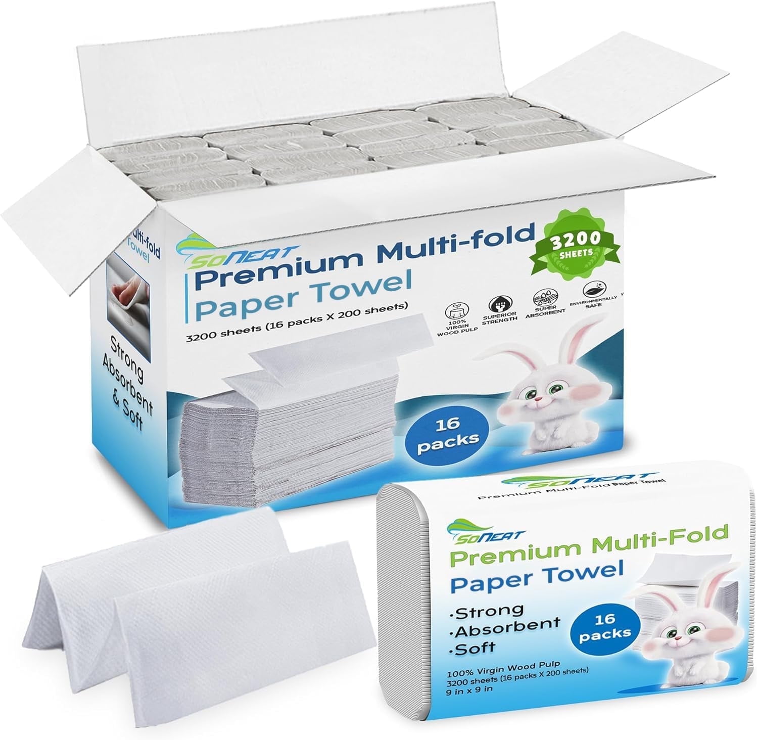 SoNeat Multifold Paper Towels, 3200 Sheets, 200 Count Per Pack Disposable Hand Towels for ...