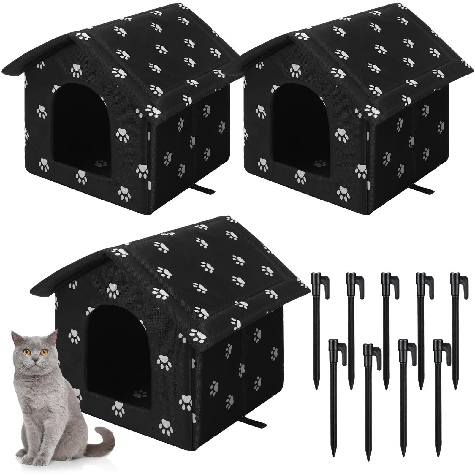 Soaoo 3 Pcs Cat Houses for Outdoor Stray Cats Shelter Weatherproof ...