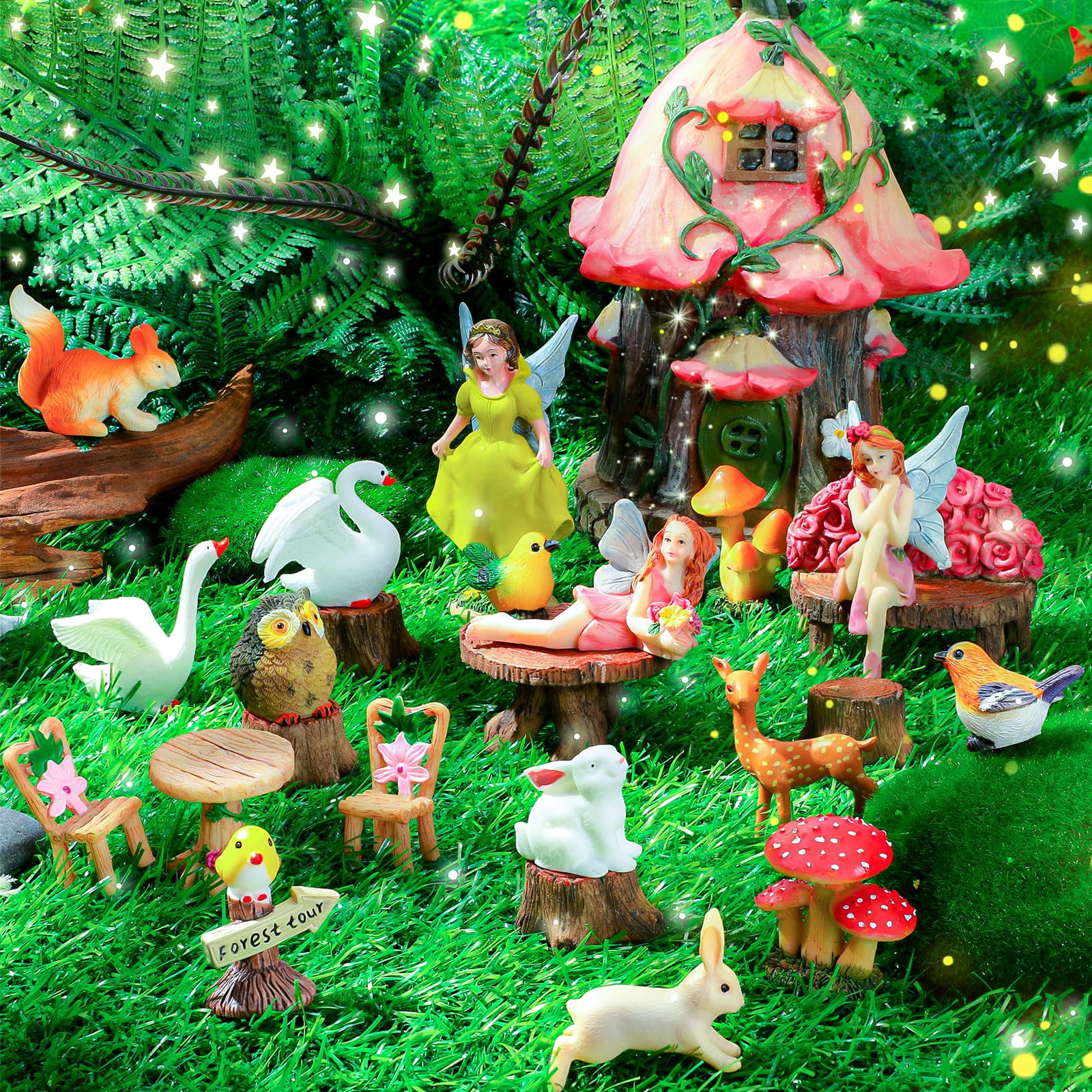 Soaoo Fairy House Garden Figurines Kit Fairy Outdoor Fairy Nativity Set ...