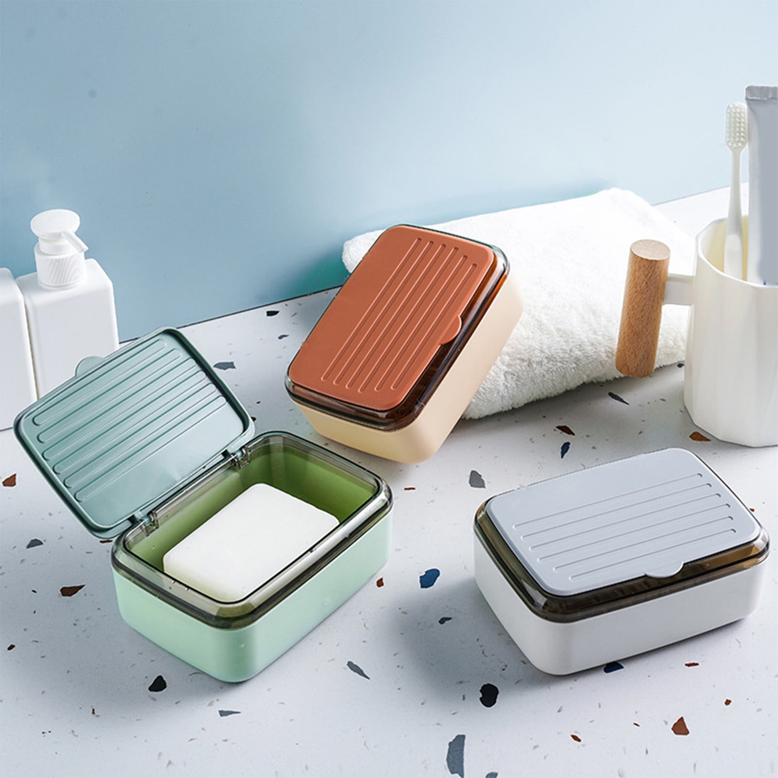 Soap Box with Lid, Double Draining Soap Holder, Plastic Soap Caddy ...